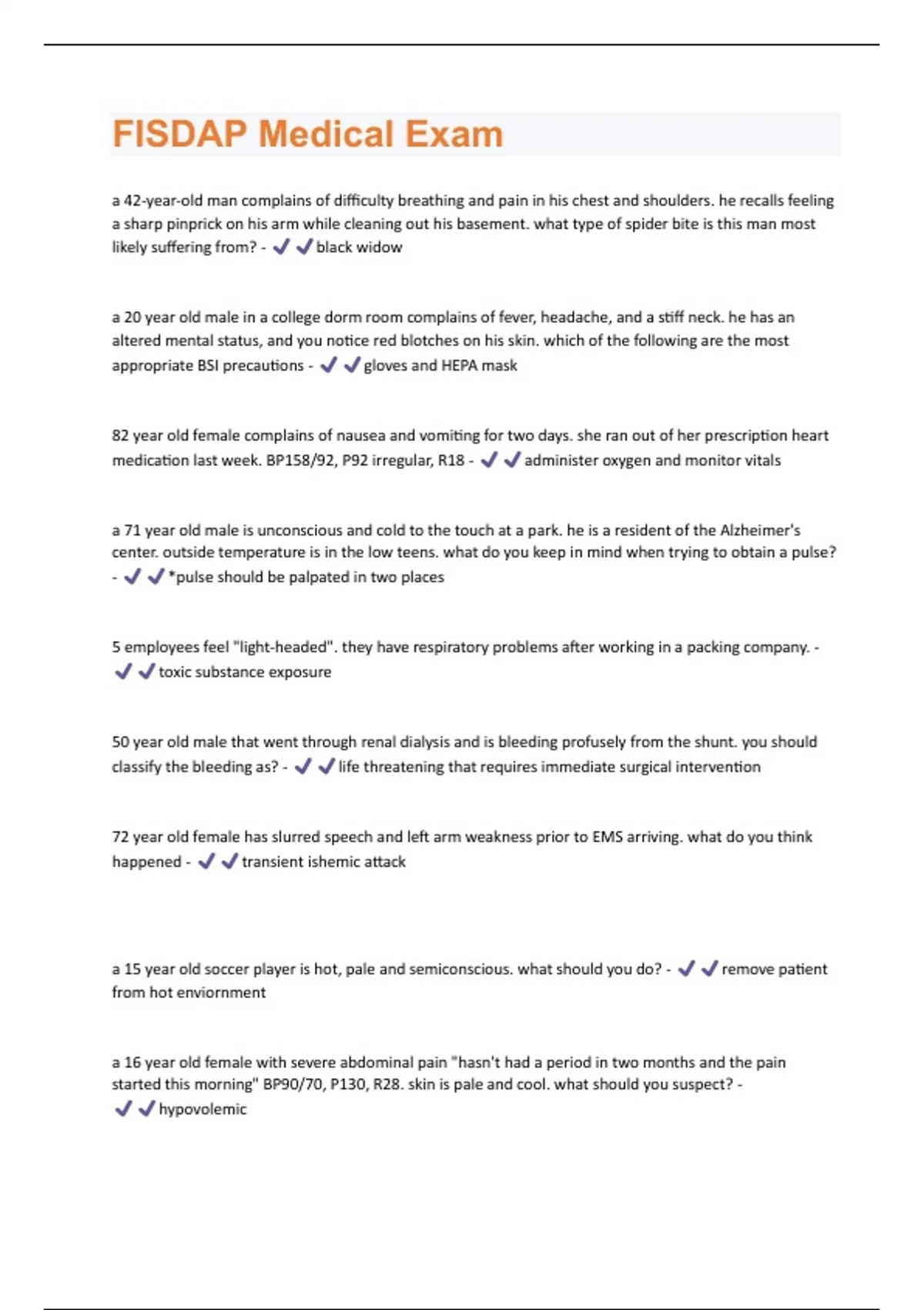 FISDAP Medical Exam Questions and Answers well Explained Latest 2024/ ...