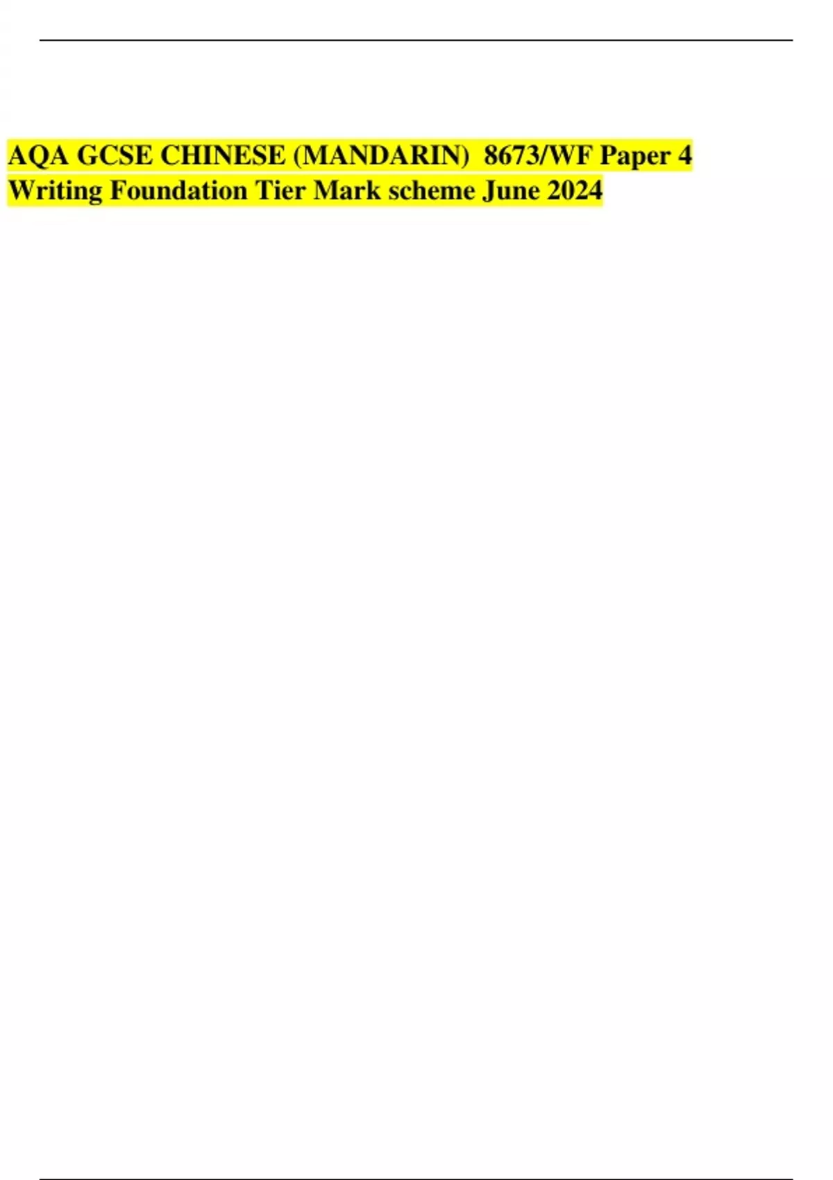 AQA GCSE CHINESE (MANDARIN) 8673/WF Paper 4 Writing Foundation Tier ...