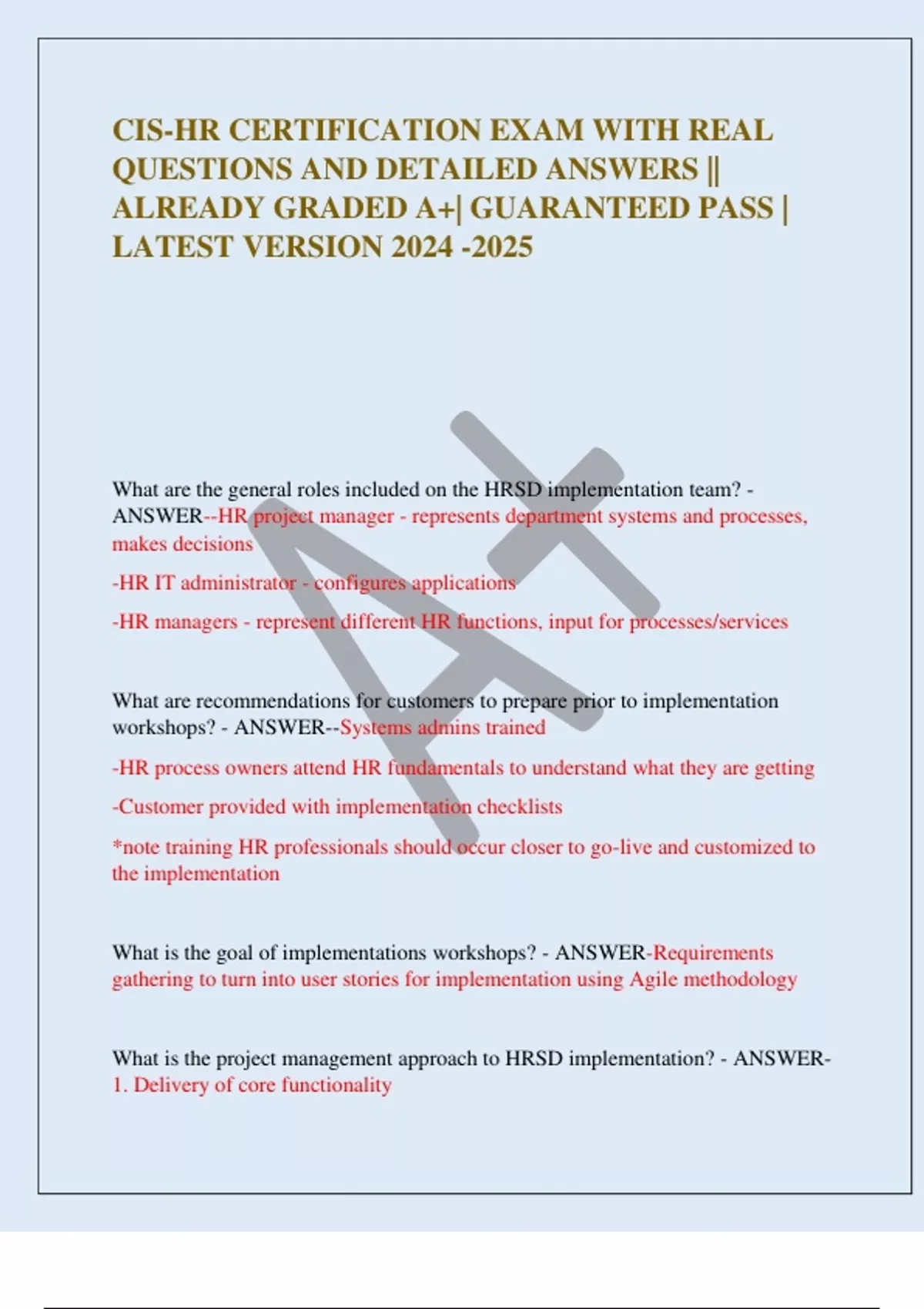 CIS-HR CERTIFICATION EXAM WITH REAL QUESTIONS AND DETAILED ANSWERS ...