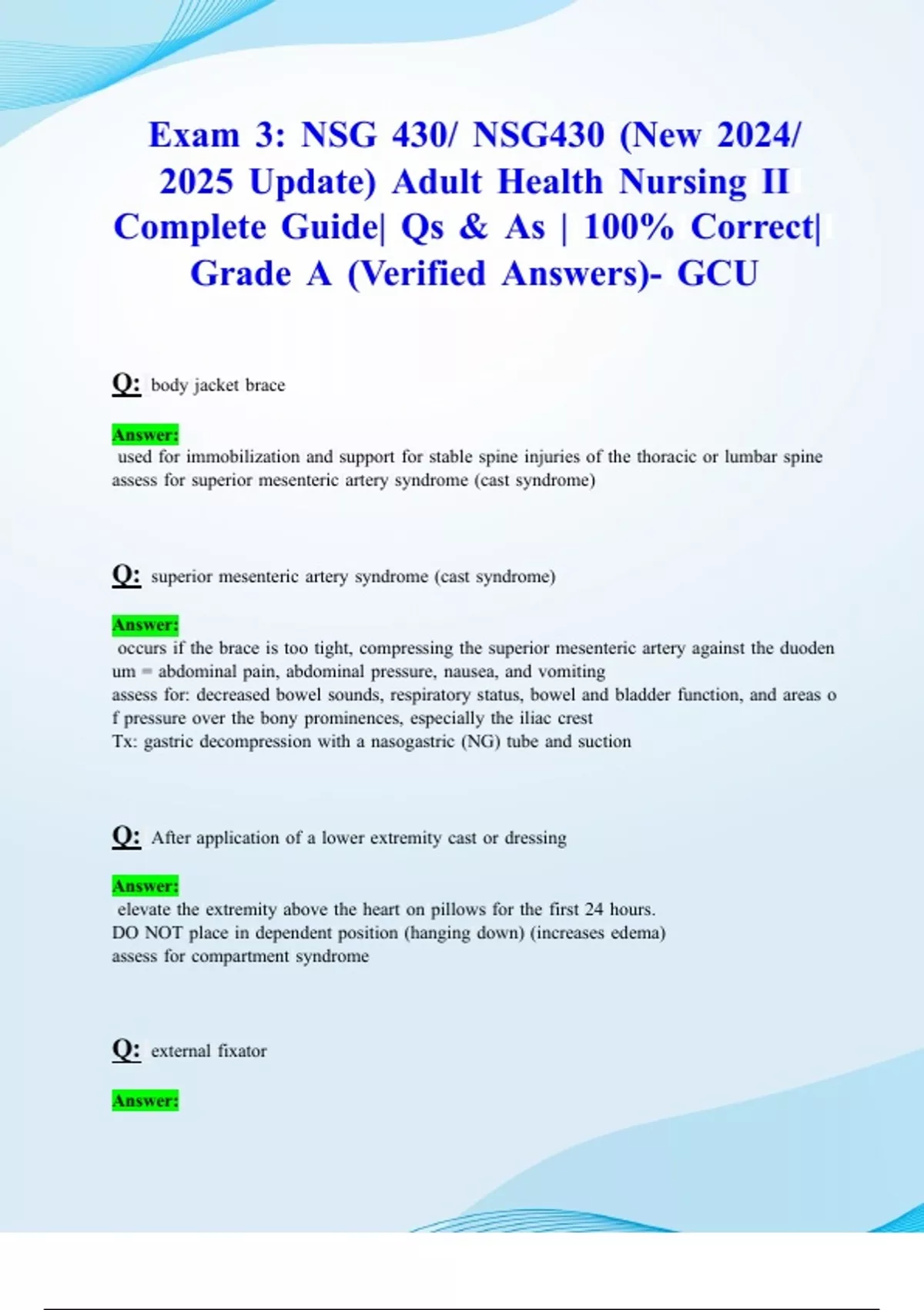Exam 3: NSG 430/ NSG430 (New 2024/ 2025 Update) Adult Health Nursing II ...