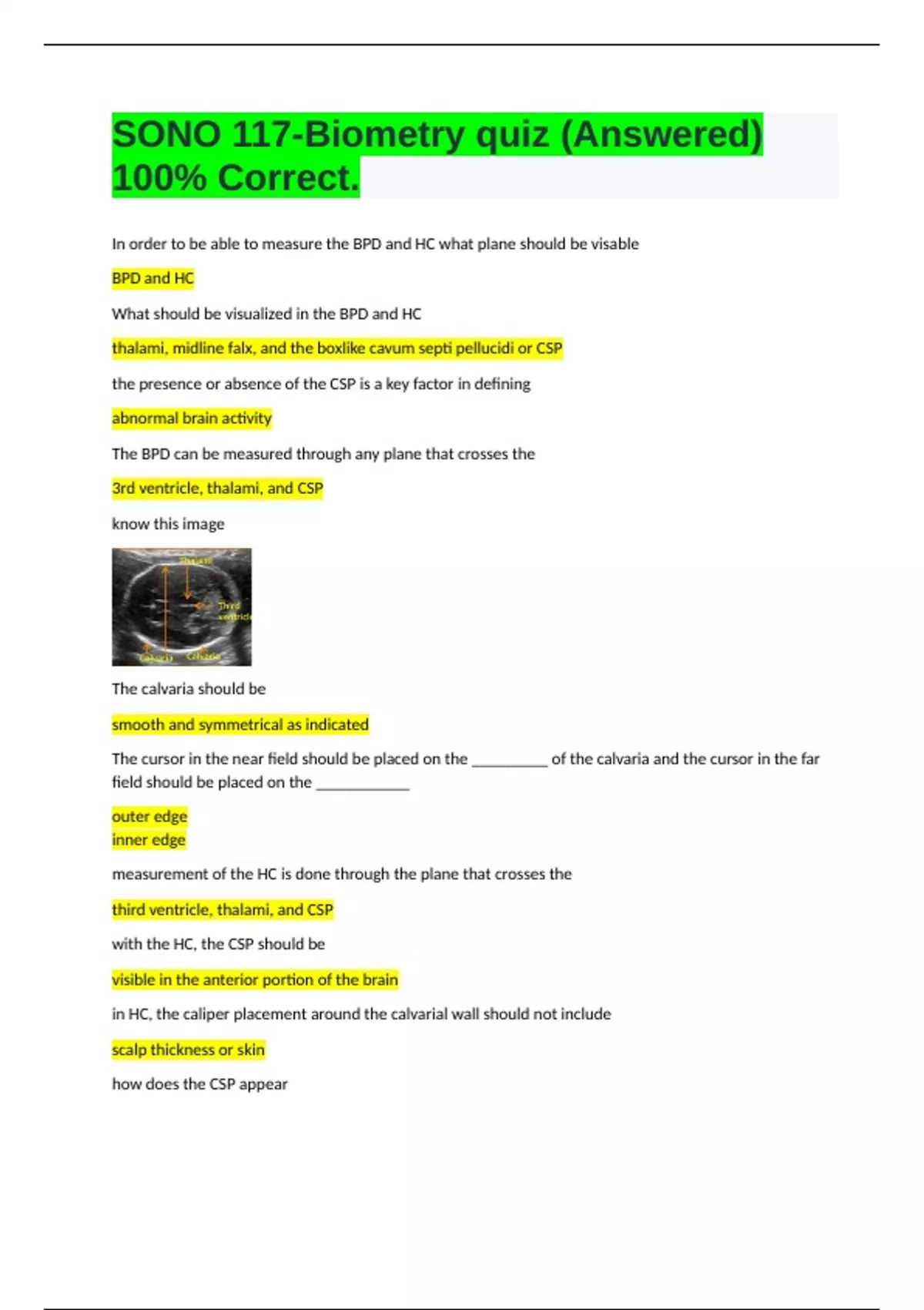 SONO 117-Biometry quiz (Answered) 100% Correct. - SONO 117-Biometry ...