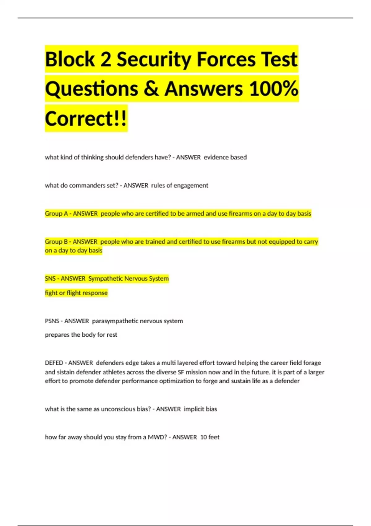 Block 2 Security Forces Test Questions & Answers 100% Correct!! - Block ...