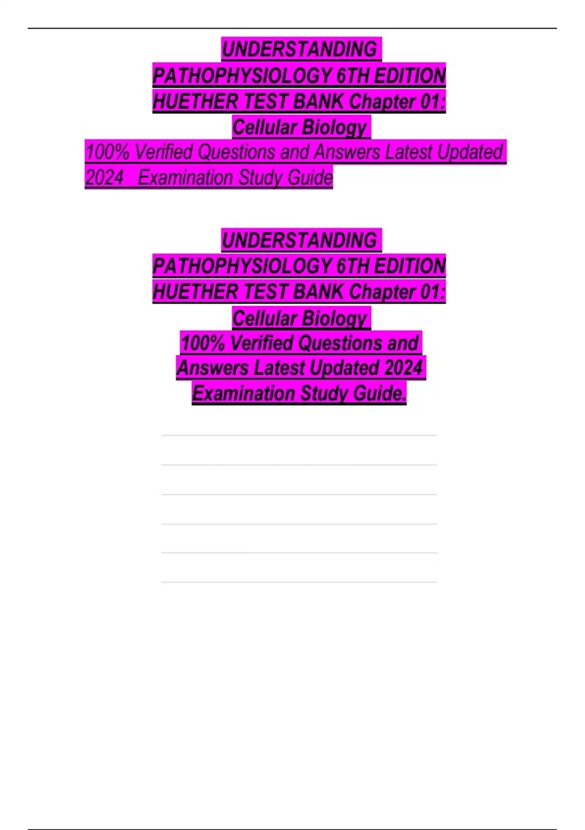UNDERSTANDING PATHOPHYSIOLOGY 6TH EDITION HUETHER TEST BANK Chapter 01 ...