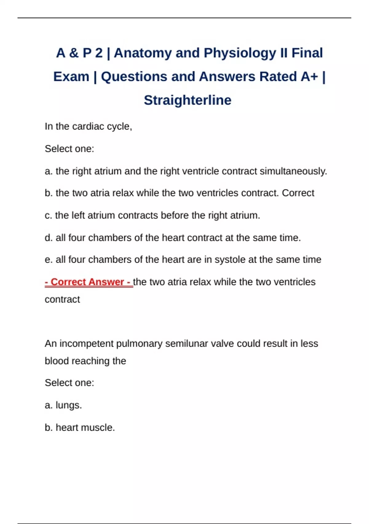 A & P 2 | Anatomy and Physiology II Final Exam | Questions and Answers ...