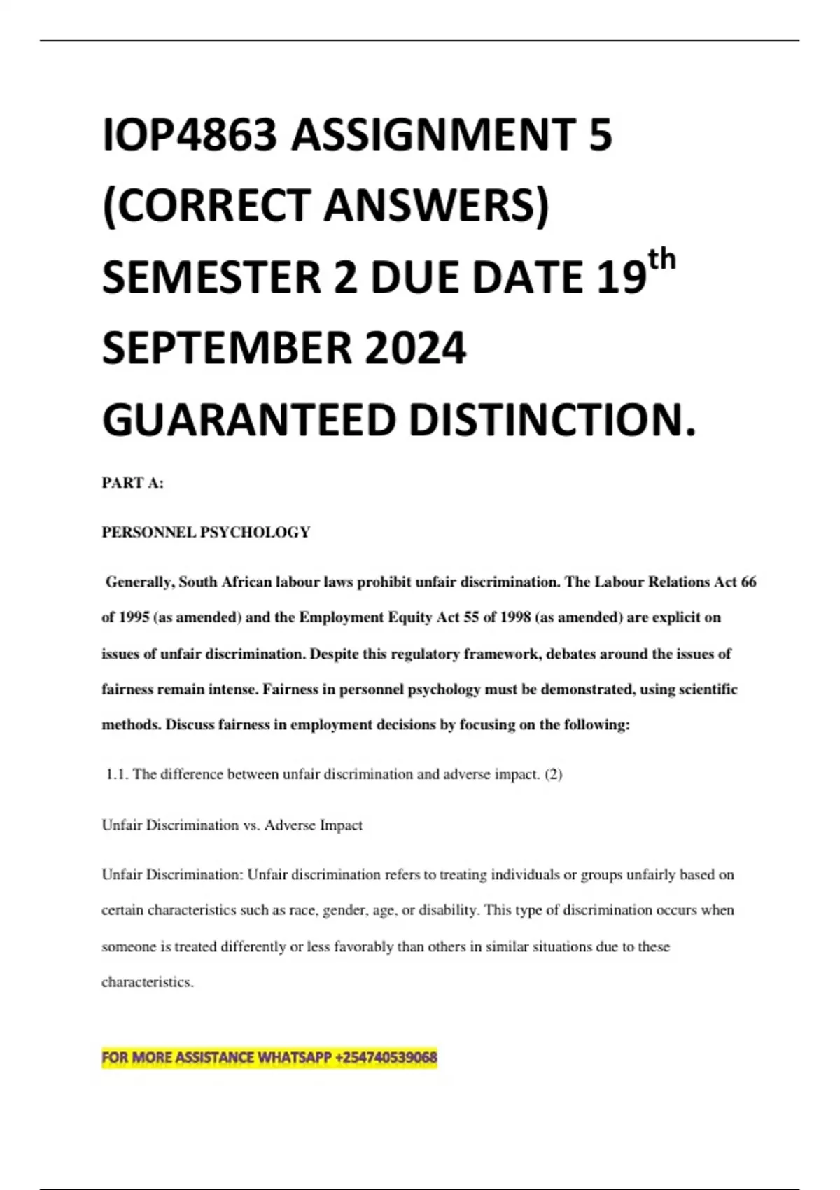 IOP4863 ASSIGNMENT 5 (CORRECT ANSWERS) SEMESTER 2 DUE DATE 19th SEPTEMBER 2024 GUARANTEED ...