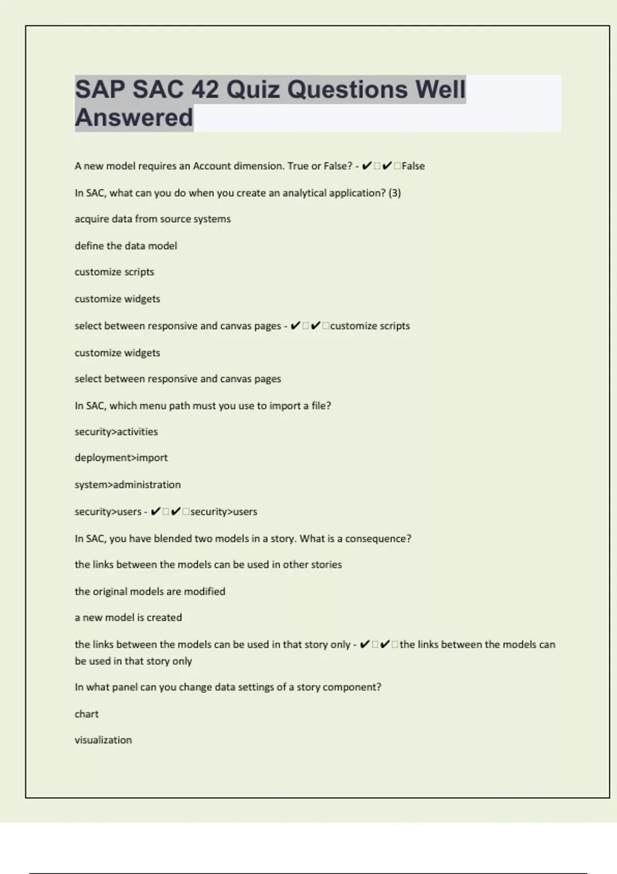 SAP SAC 42 Quiz Questions Well Answered - SAP SAC - Stuvia US