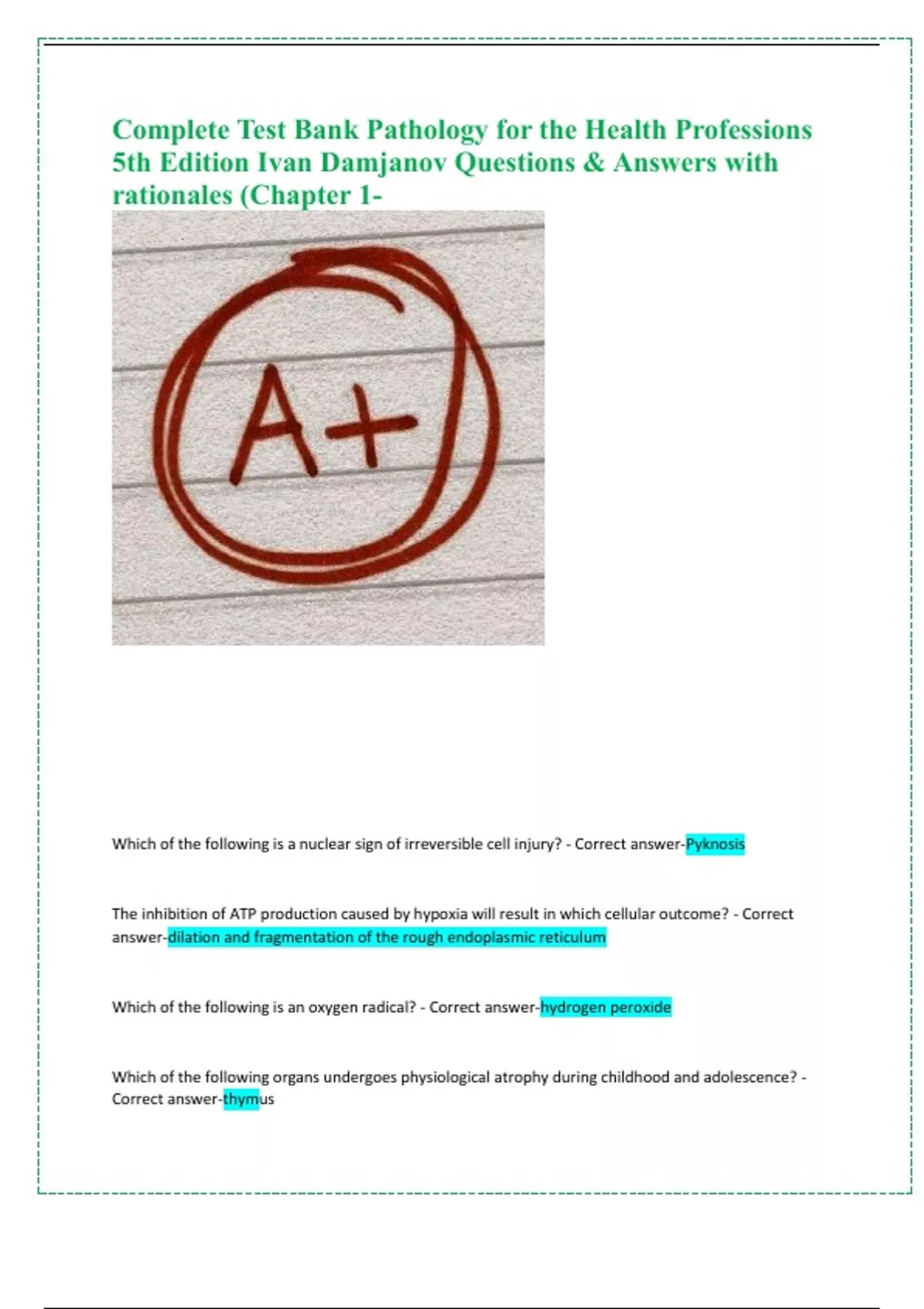 Complete Test Bank Pathology for the Health Professions 5th Edition ...