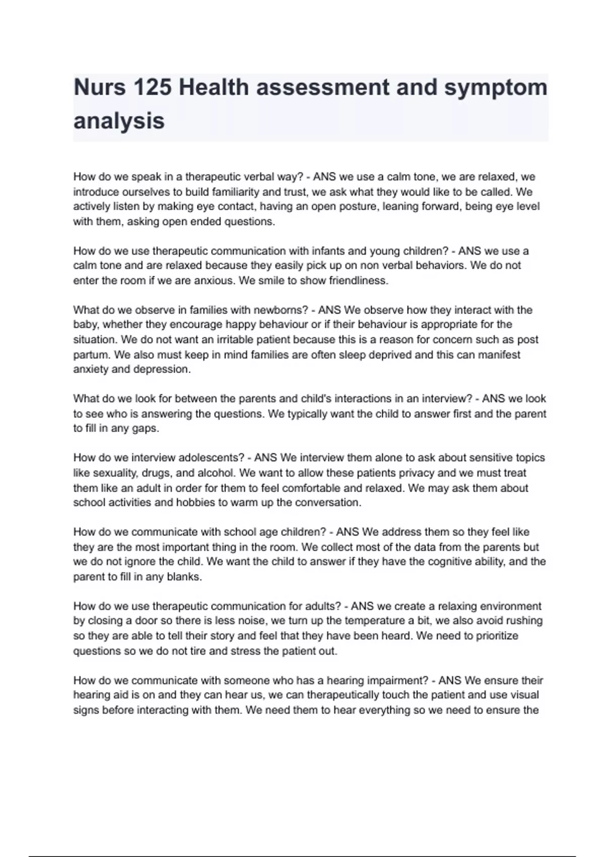 Nurs 125 Health assessment and symptom analysis Exam 2024/2025 ...