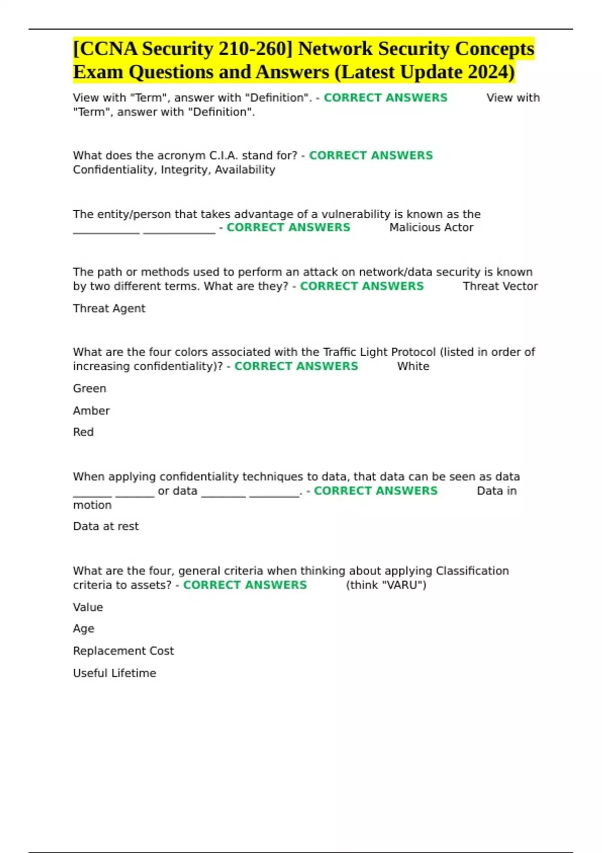 [CCNA Security 210-260] Network Security Concepts Exam Questions and ...