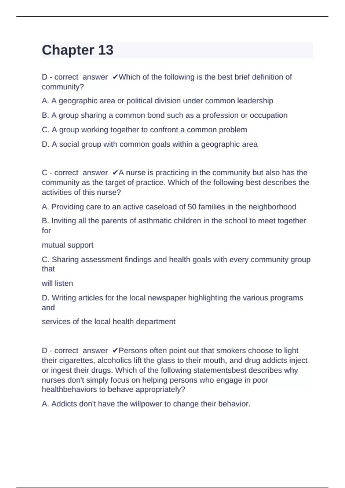 Chapter 17 Question and answers rated A+ 2024 - MWSU Community Health ...