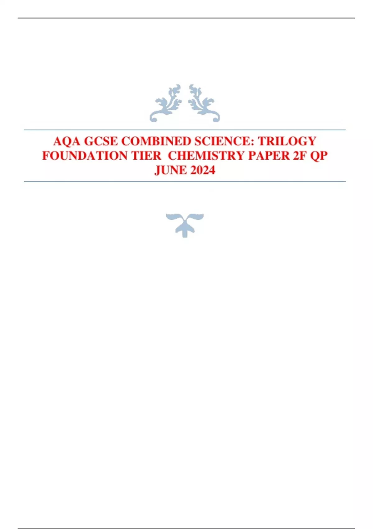 AQA GCSE COMBINED SCIENCE: TRILOGY FOUNDATION TIER CHEMISTRY PAPER 2F ...