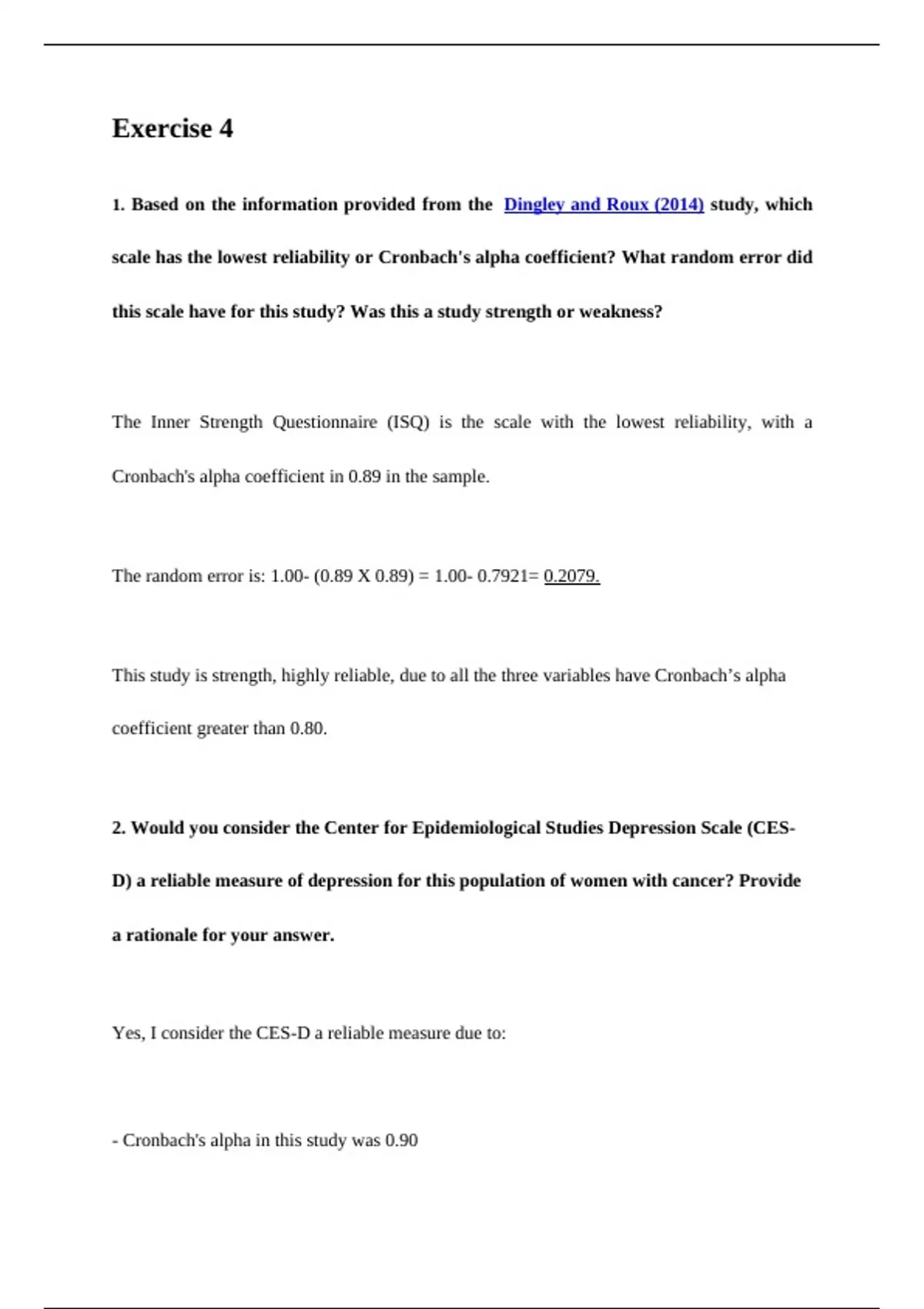 Exercise 4 Understanding Reliability of Measurement Methods - MATH 302 - Stuvia US