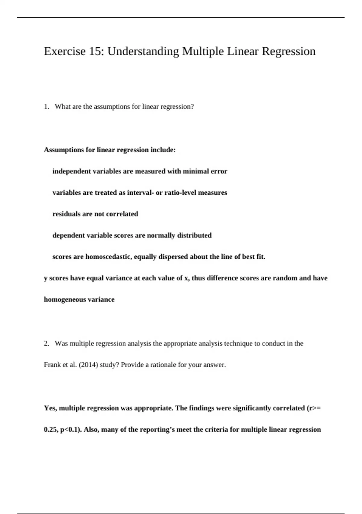 Exercise 15 Understanding Multiple Linear Regression - MATH 302 - Stuvia US