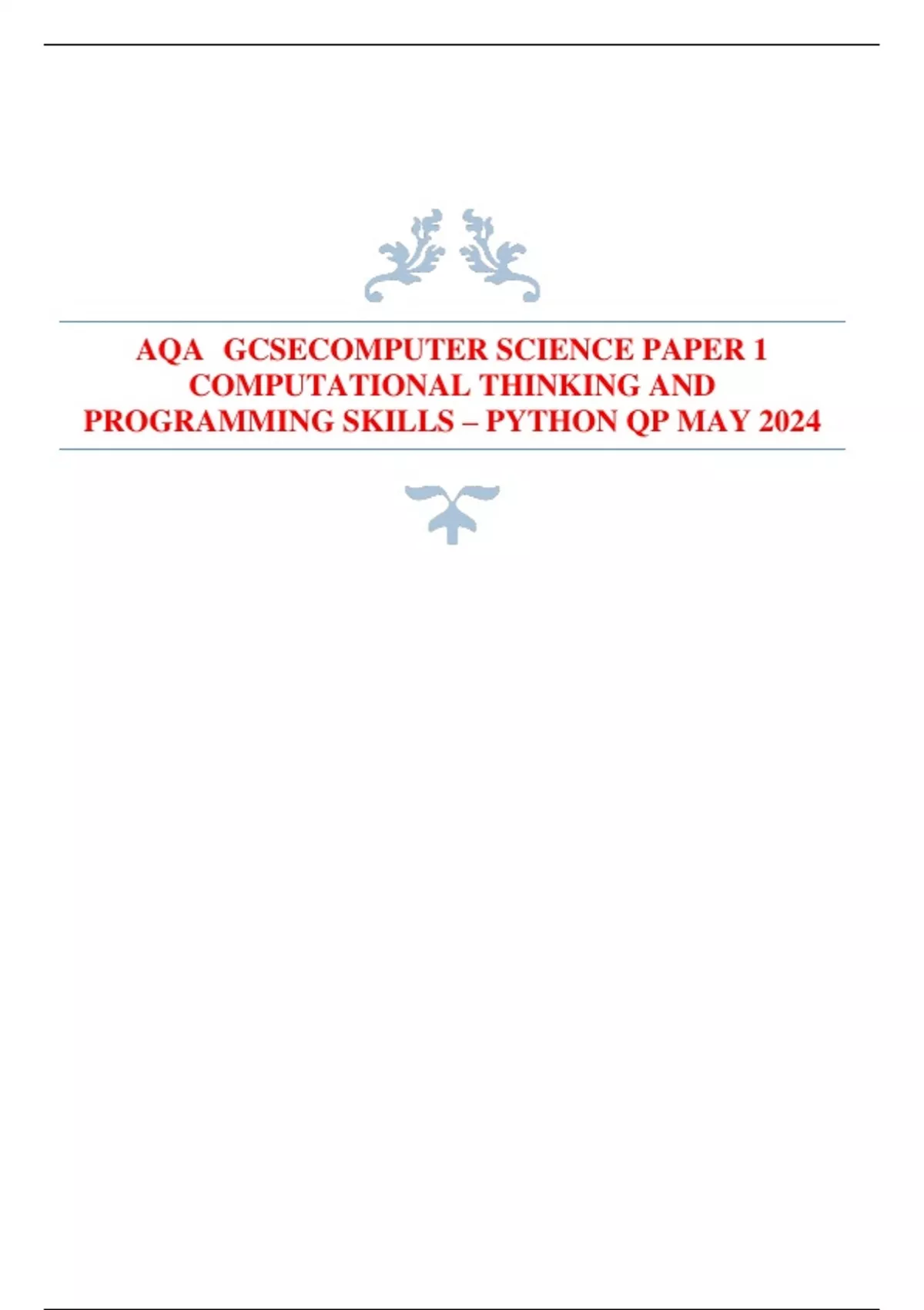 AQA GCSECOMPUTER SCIENCE PAPER 1 COMPUTATIONAL THINKING AND PROGRAMMING SKILLS – PYTHON QP MAY ...