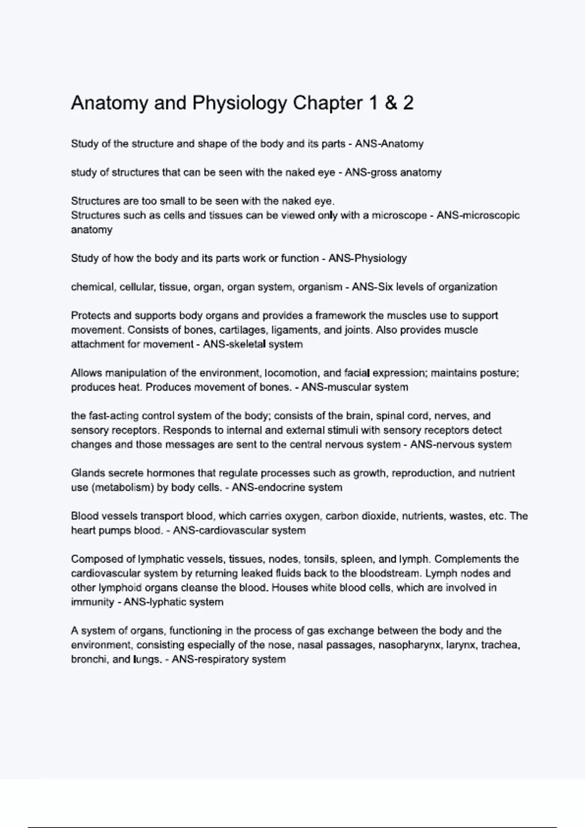 Anatomy and Physiology Chapter 1 & 2. Questions & 100% Verified Correct ...