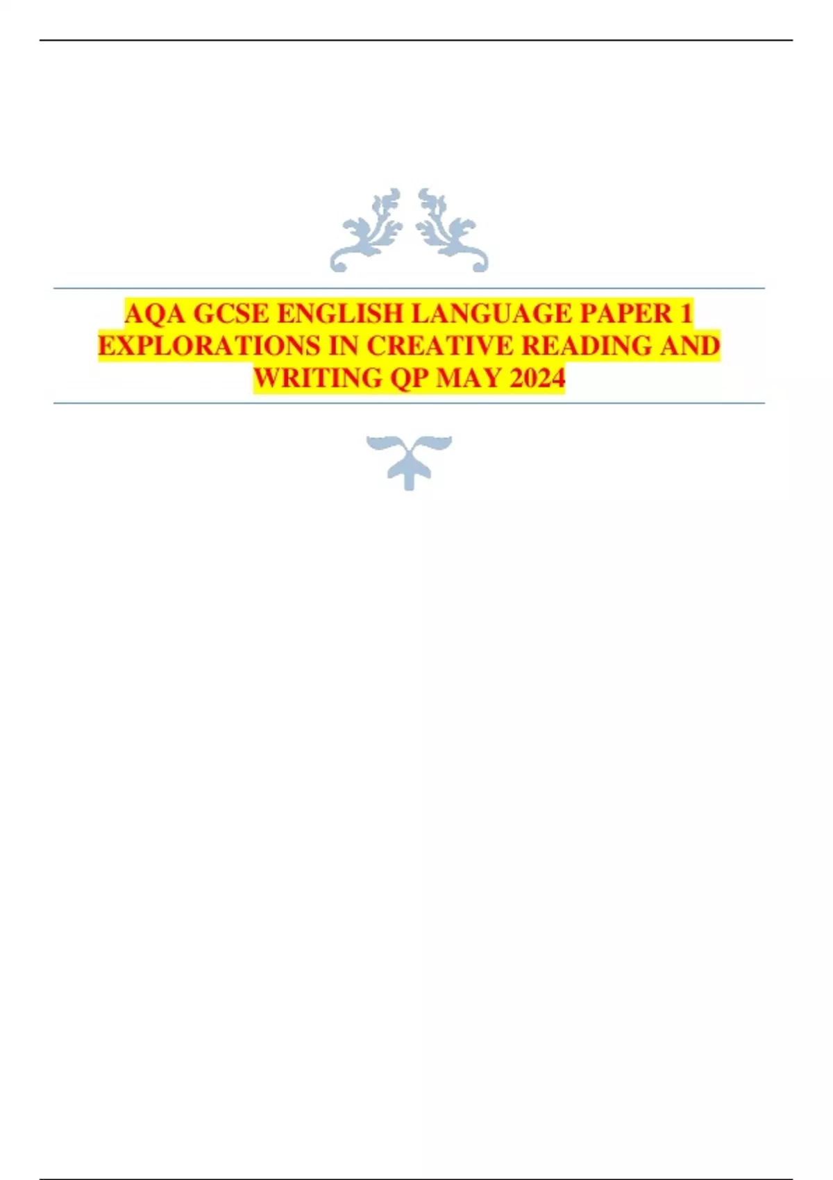 AQA GCSE ENGLISH LANGUAGE PAPER 1 EXPLORATIONS IN CREATIVE READING AND ...