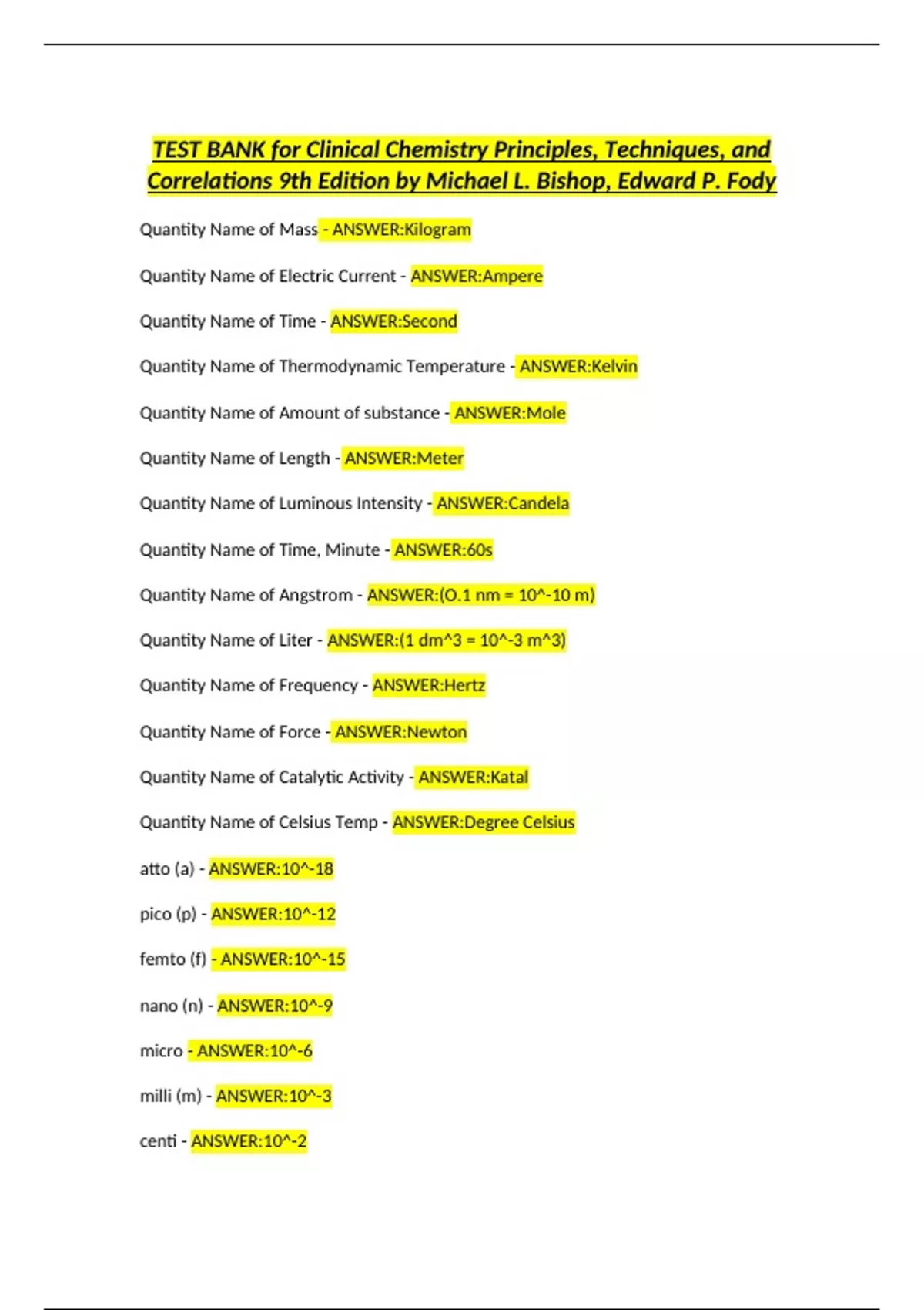 Clinical Chemistry Principles - Clinical Chemistry Principles - Stuvia US