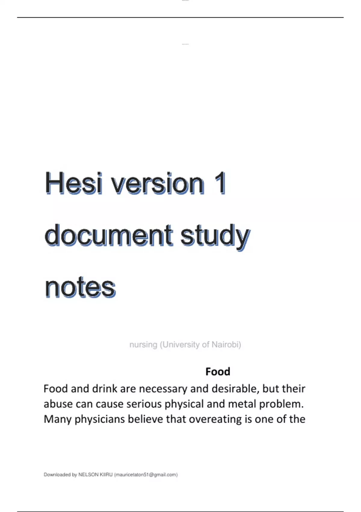 Hesi version 1 document study notes - Hesi - Stuvia US