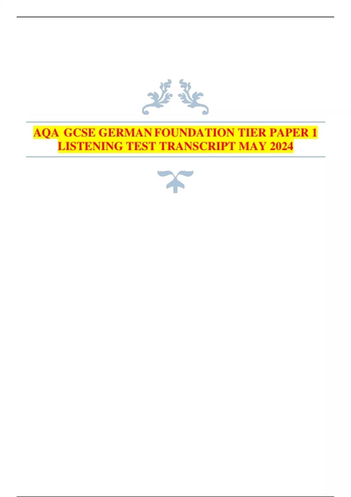 AQA GCSE GERMAN FOUNDATION TIER PAPER 1 LISTENING TEST TRANSCRIPT MAY ...