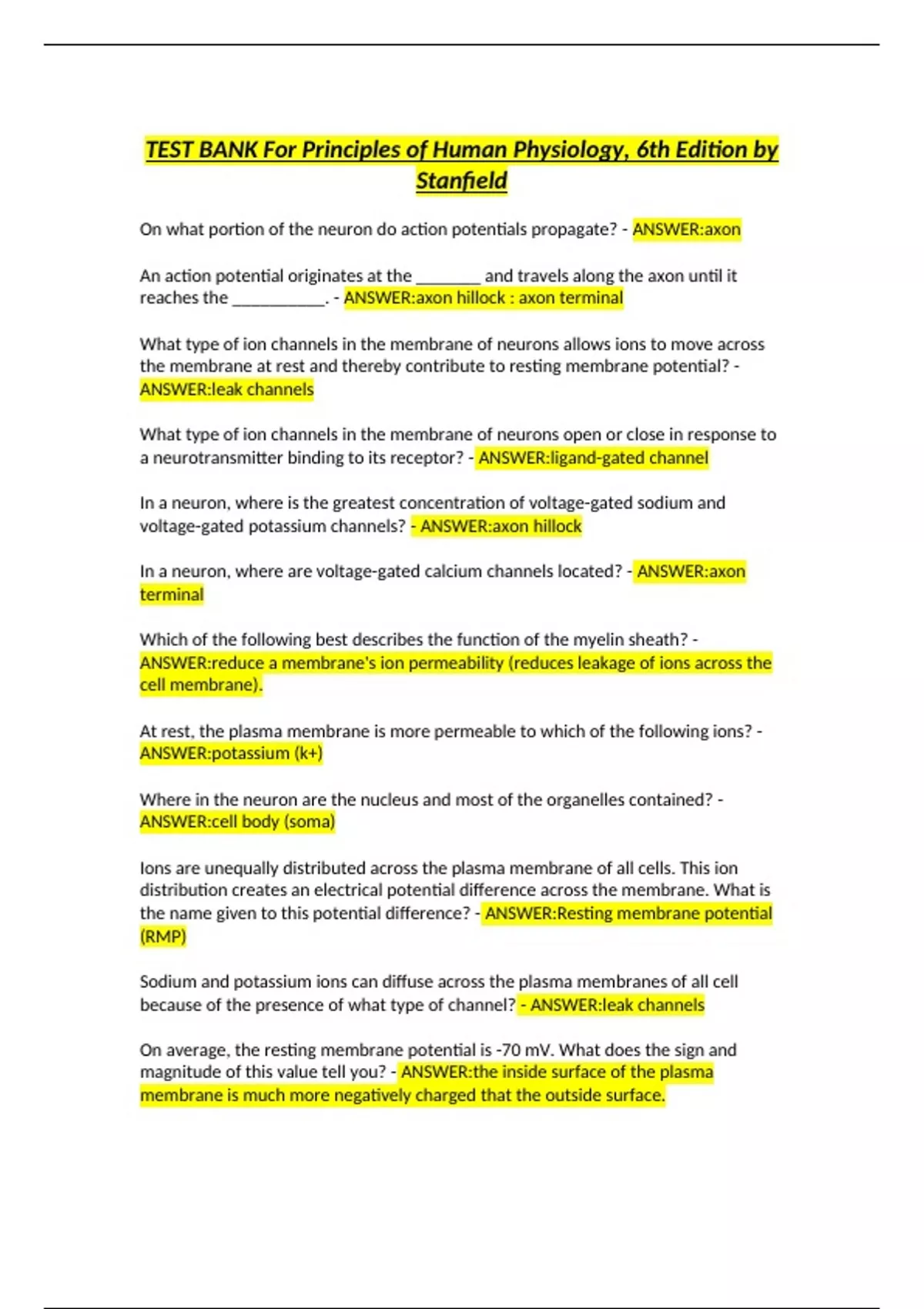 Principles of Human Physiology, 6th Edition by Stanfield - Principles ...