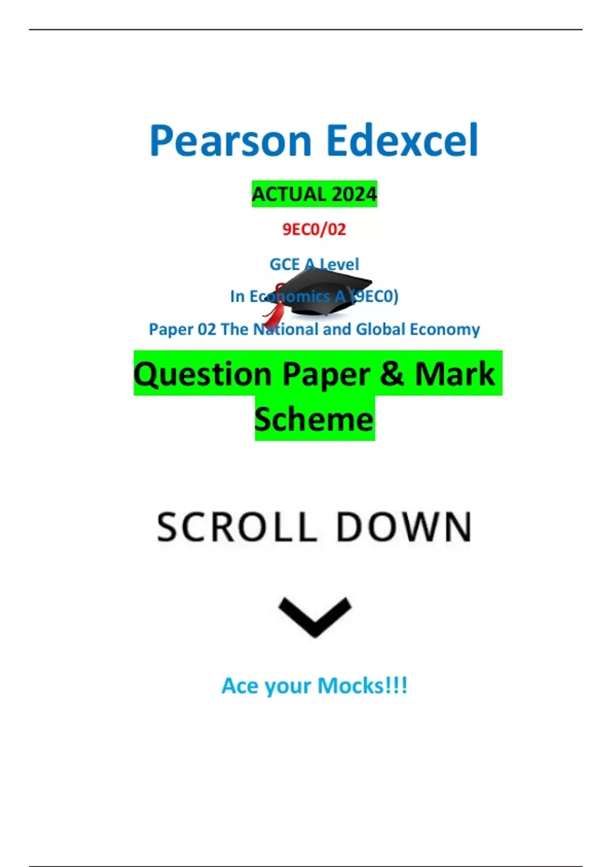 Pearson Edexcel ACTUAL 2024 9EC0/02 GCE A Level In Economics A (9EC0 ...