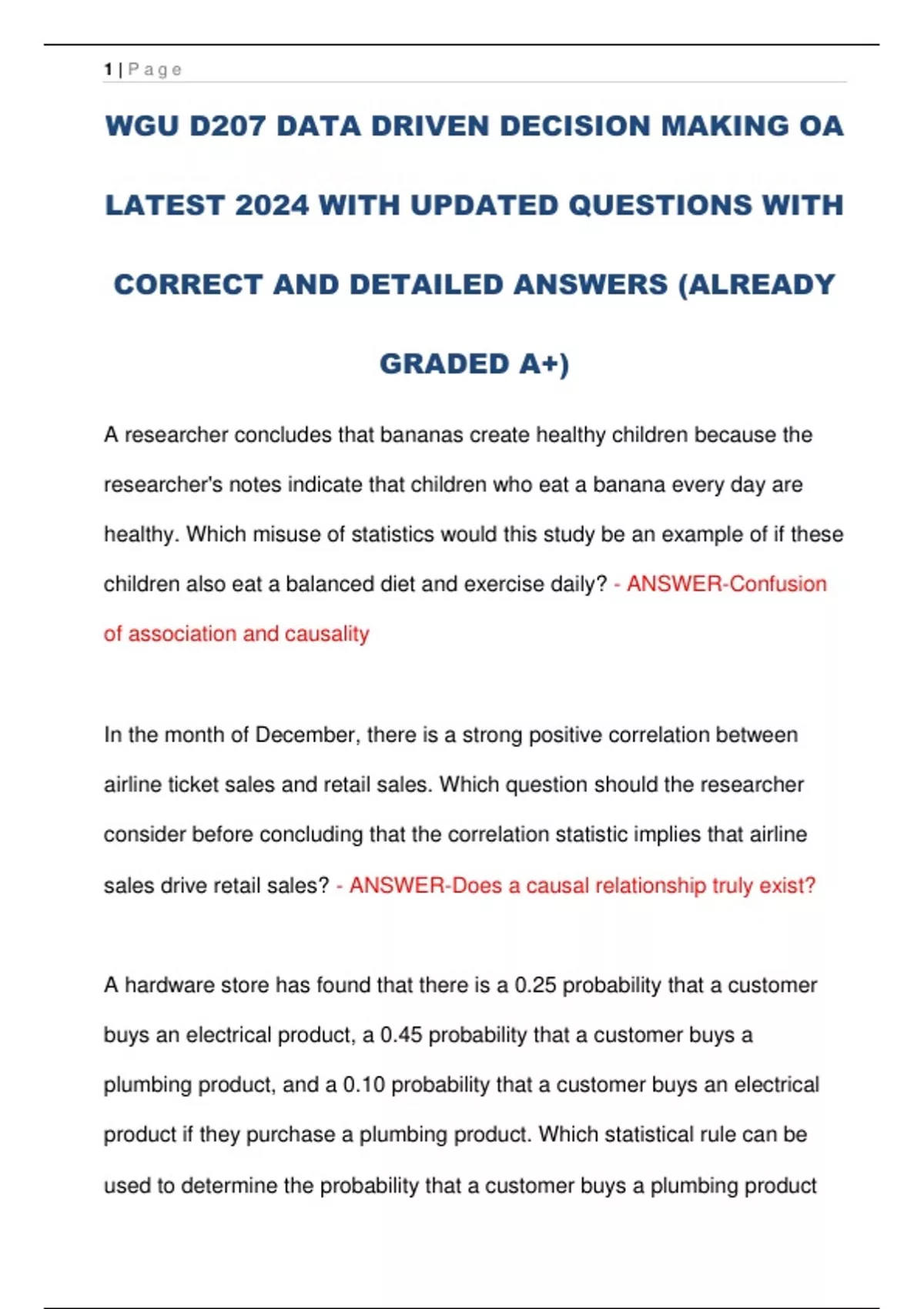WGU D207 DATA DRIVEN DECISION MAKING OA LATEST 2024 WITH UPDATED ...