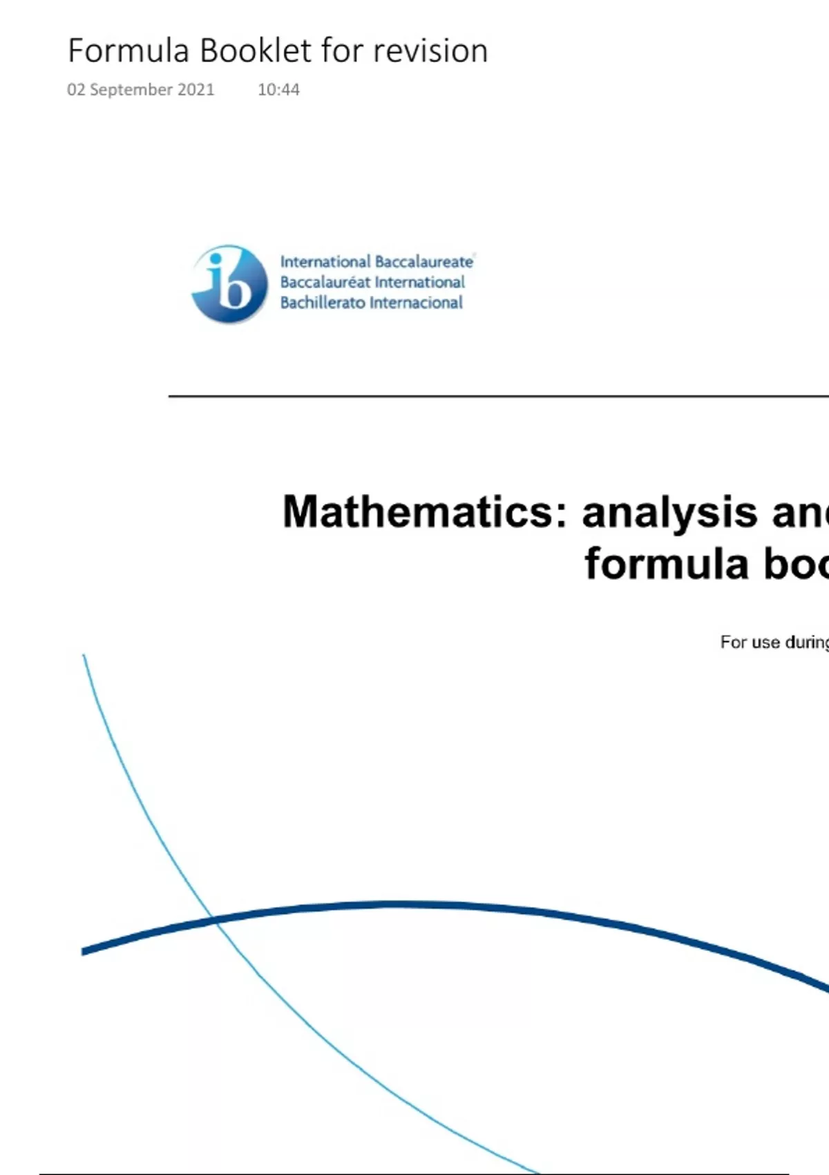 Summary IB Maths AA SL, Annotated Formula Booklet - Mathematics SL ...