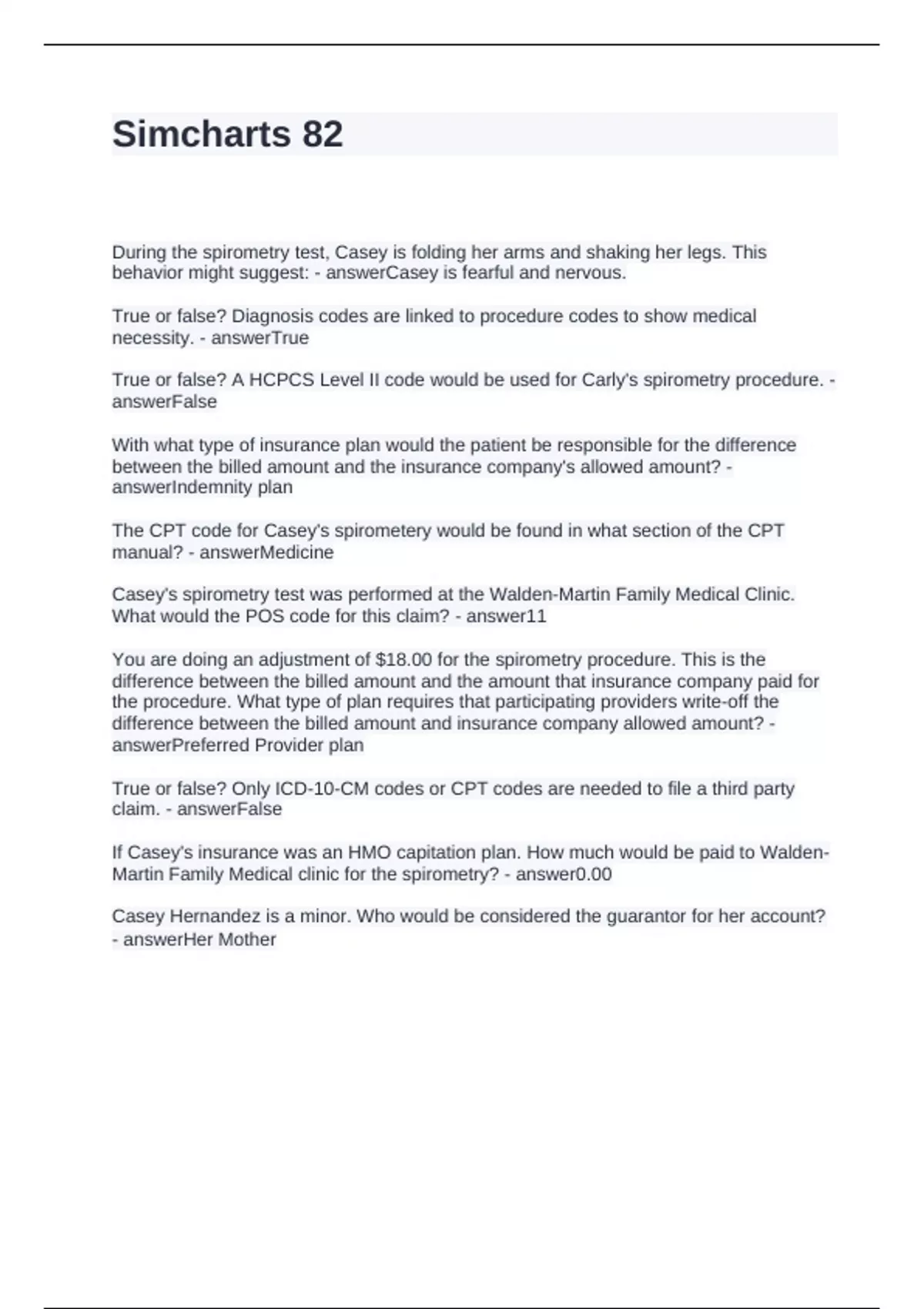 Simcharts 82 Questions and Answers - Simchart - Stuvia US