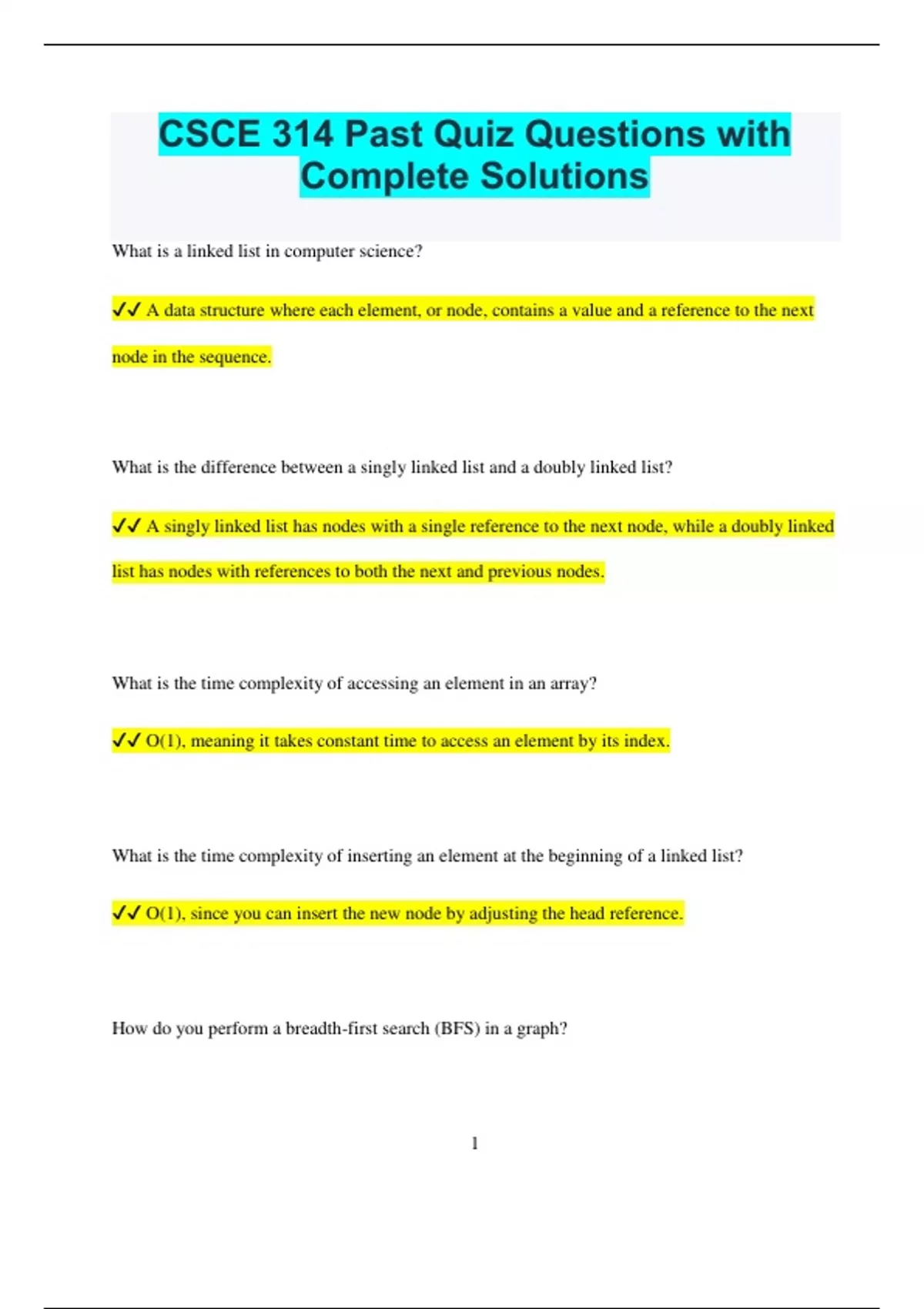 CSCE 314 Past Quiz Questions with Complete Solutions - CSCE 314 Past - Stuvia US