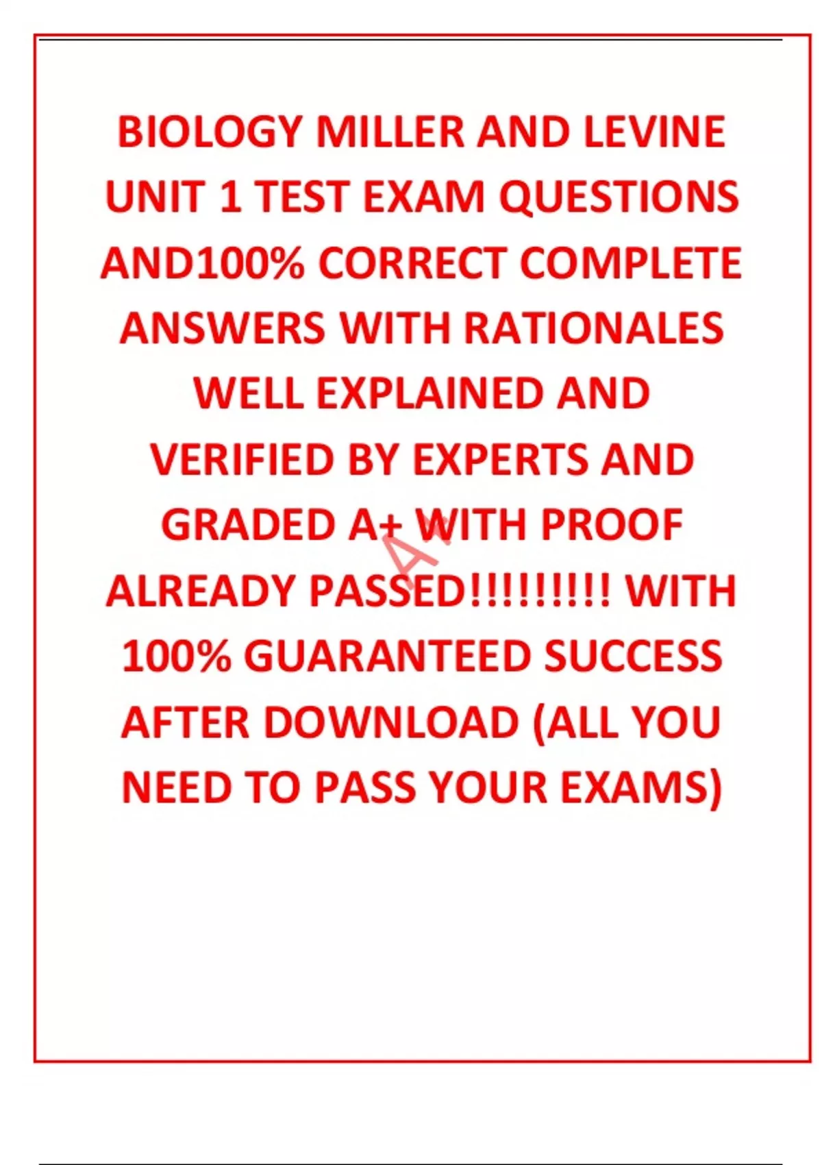 BIOLOGY MILLER AND LEVINE UNIT 1 TEST EXAM QUESTIONS AND100% CORRECT ...