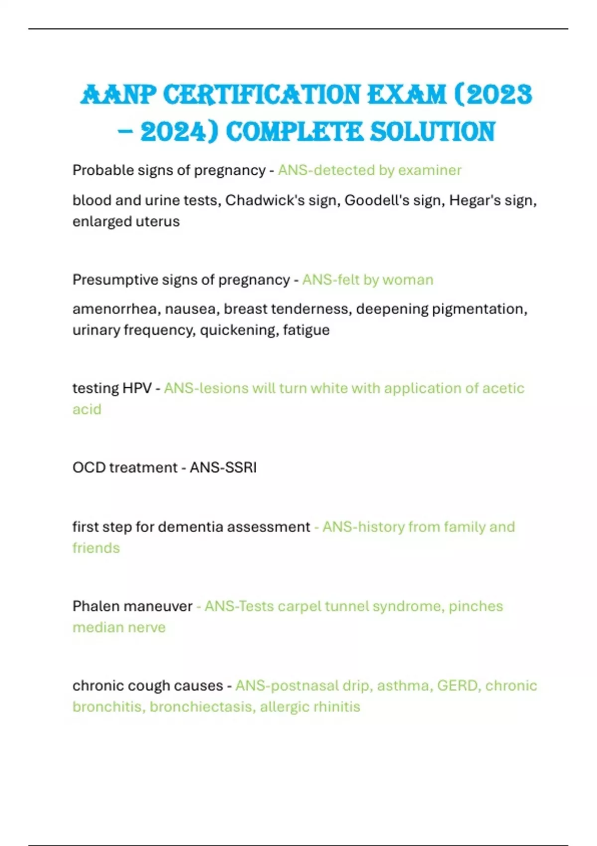 AANP Certification Exam (2023 – 2024) Complete Solution - AANP ...