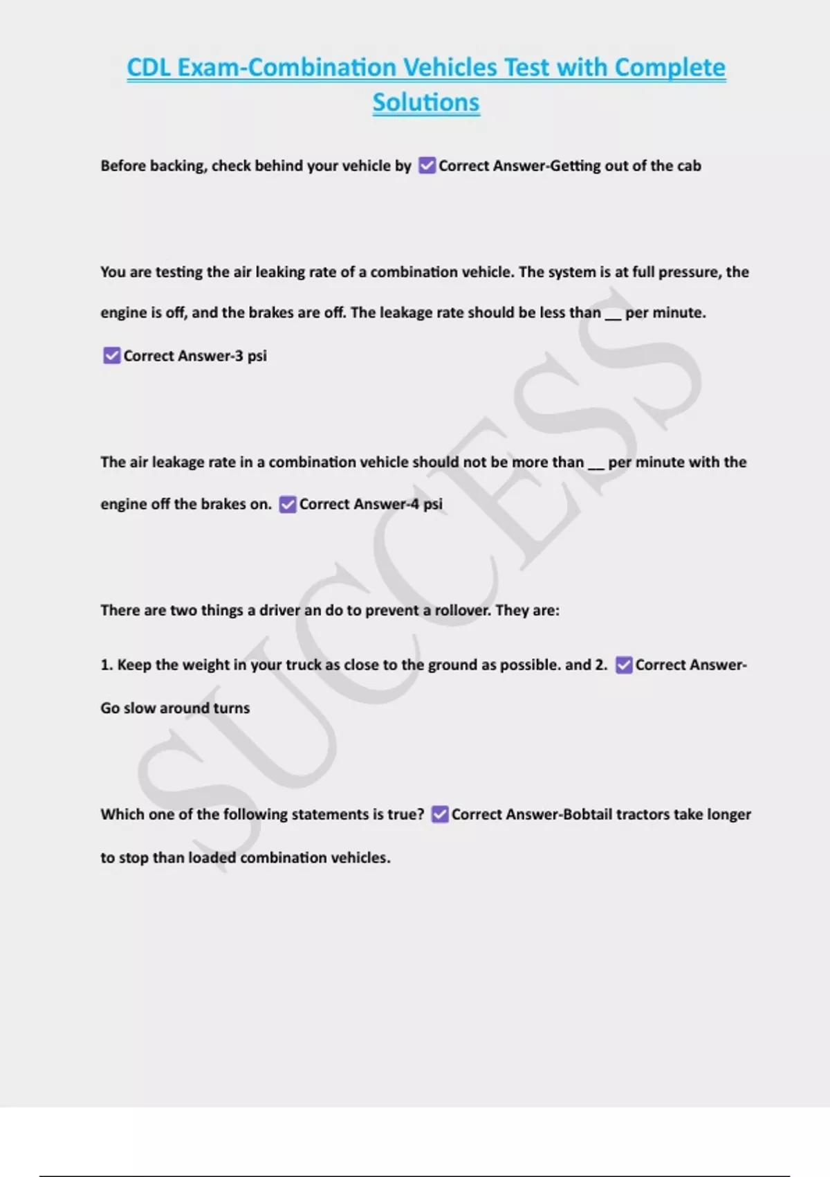 CDL Exam-Combination Vehicles Test with Complete Solutions - CDL ...