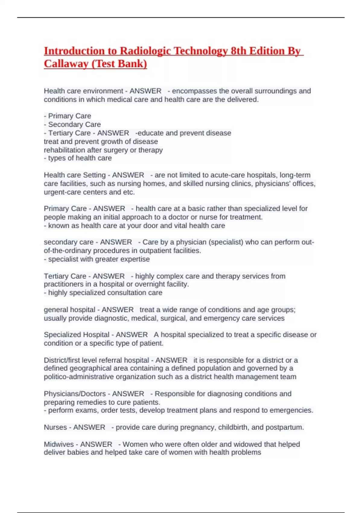 Introduction to Radiologic Technology 8th Edition By Callaway ...