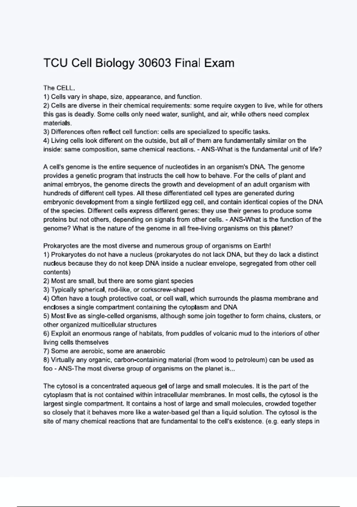 TCU Cell Biology 30603 Final Exam Questions & 100% Verified Correct ...