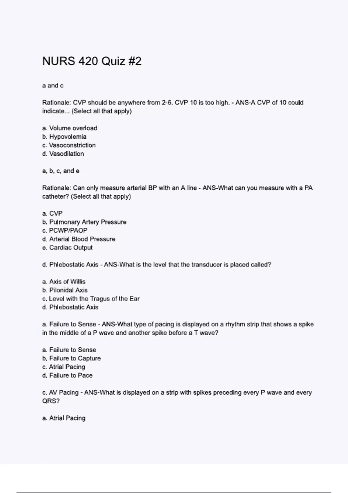 NURS 420 Quiz -2 Questions & 100% Verified Correct Answers with ...