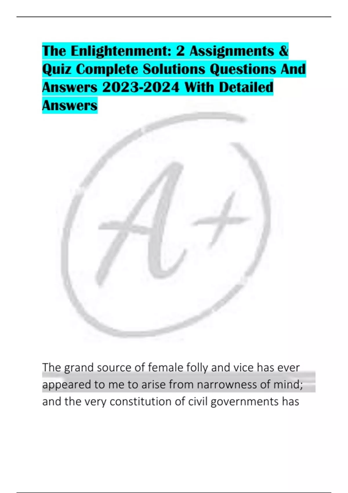 The Enlightenment: 2 Assignments & Quiz Complete Solutions Questions ...