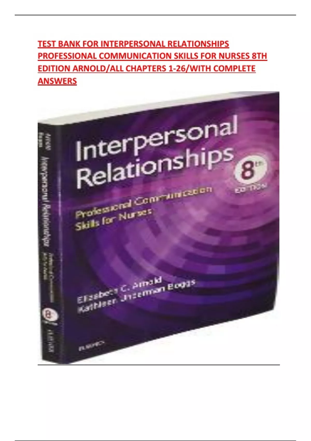 TEST BANK FOR INTERPERSONAL RELATIONSHIPS PROFESSIONAL COMMUNICATION ...