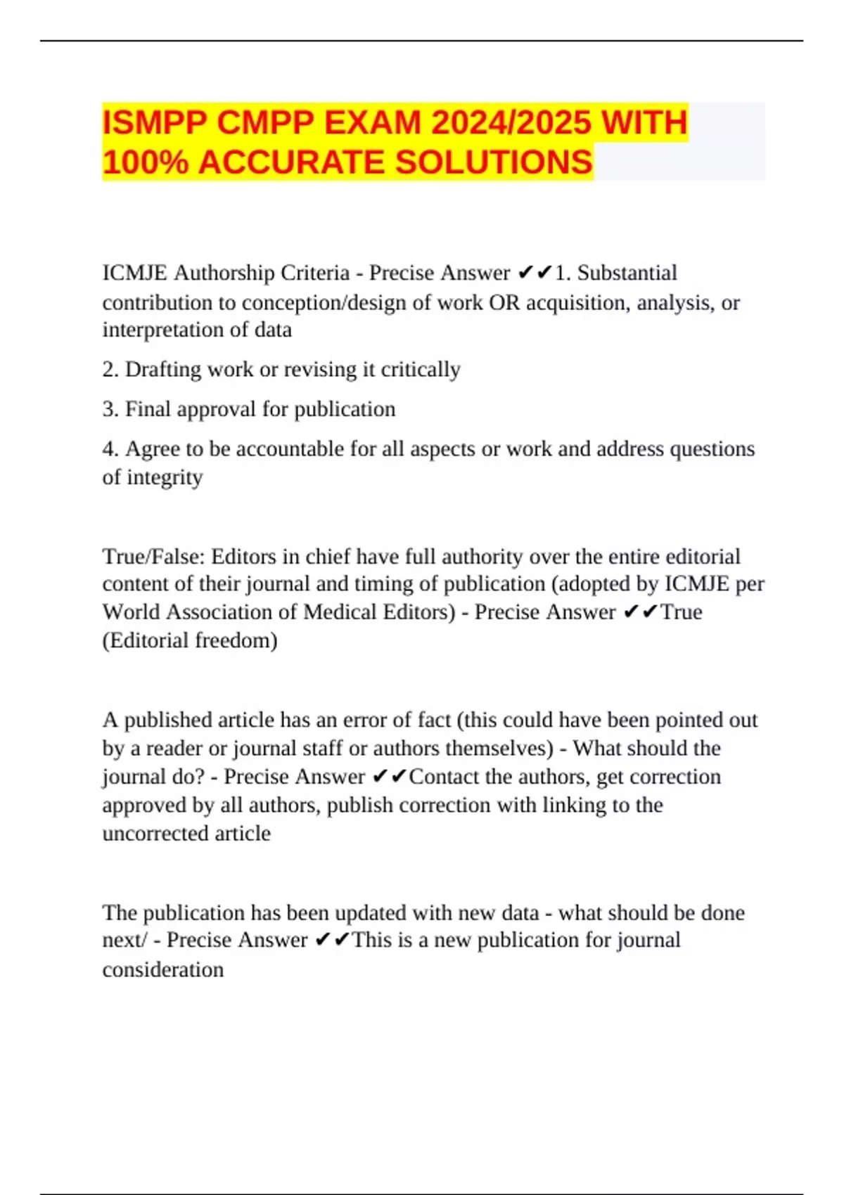 ISMPP CMPP EXAM 2024/2025 WITH 100% ACCURATE SOLUTIONS - ISMPP CMPP - Stuvia US