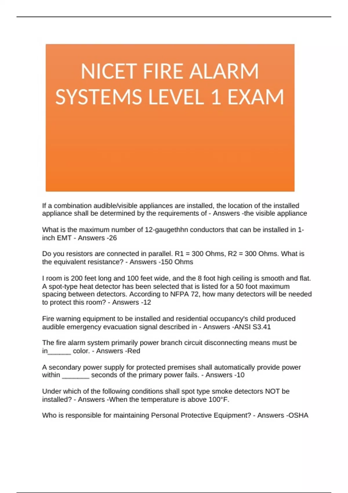 NICET FIRE ALARM SYSTEMS LEVEL 1 EXAM - NICET FIRE - Stuvia US