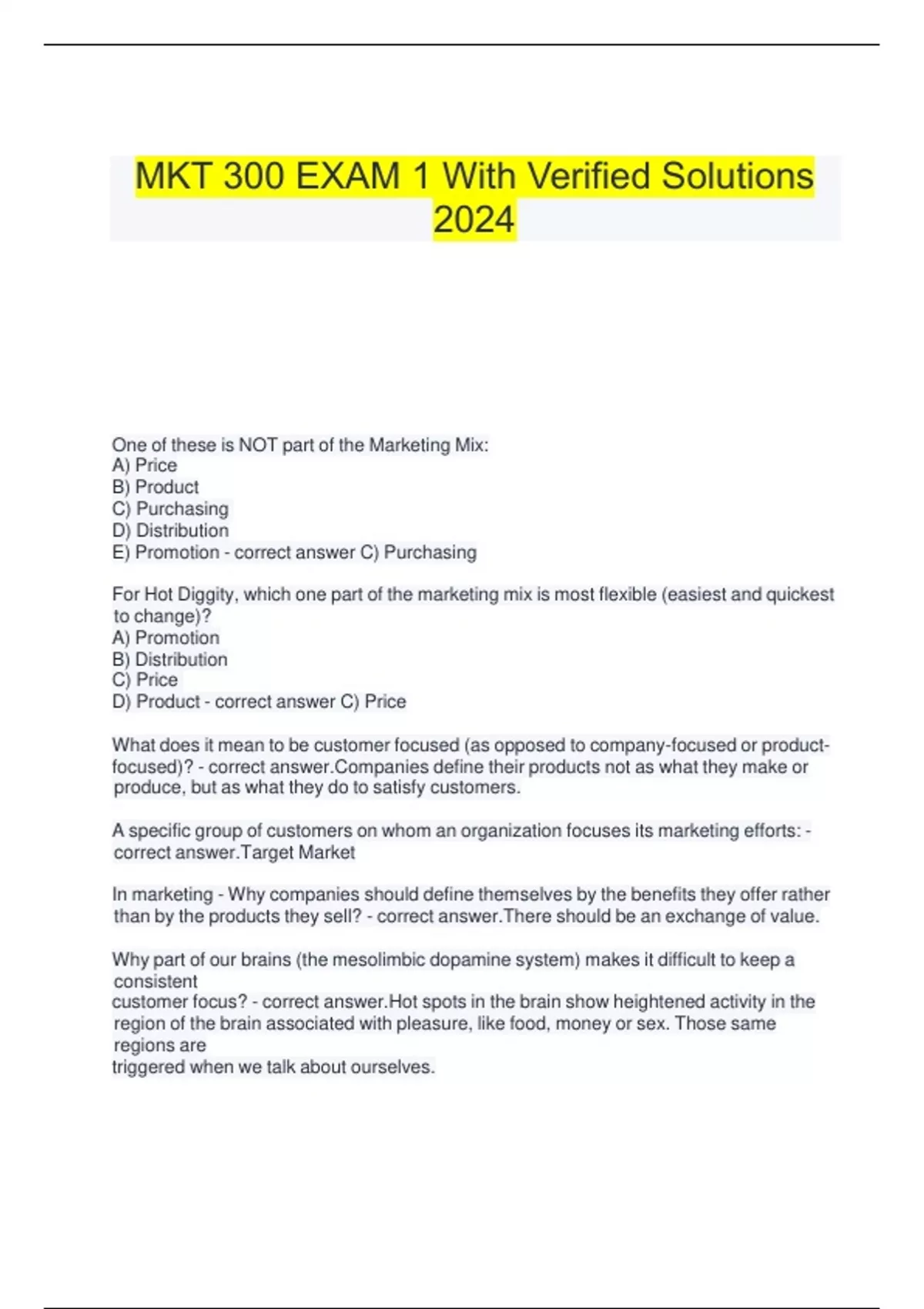 MKT 300 EXAM 1 With Verified Solutions 2024 - MKT 300 - Stuvia US