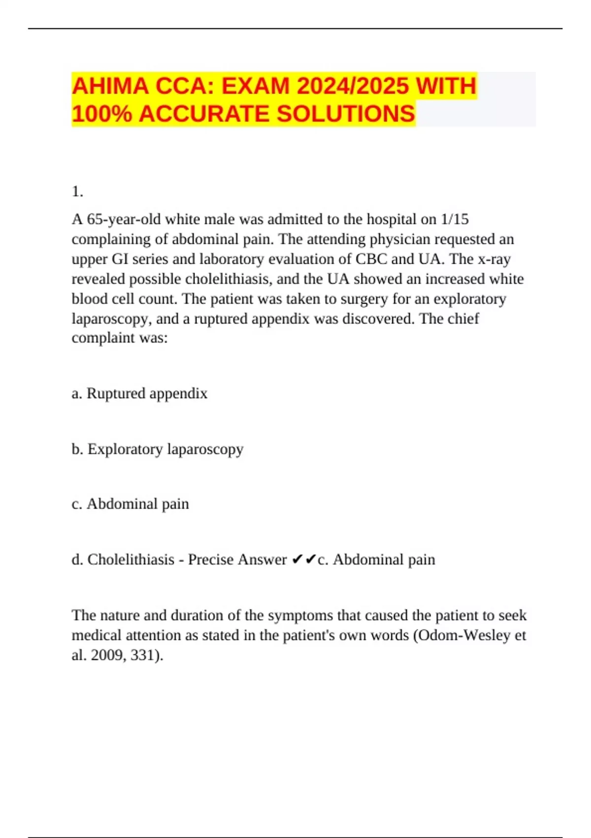 AHIMA CCA: EXAM 2024/2025 WITH 100% ACCURATE SOLUTIONS - AHIMA CCA ...
