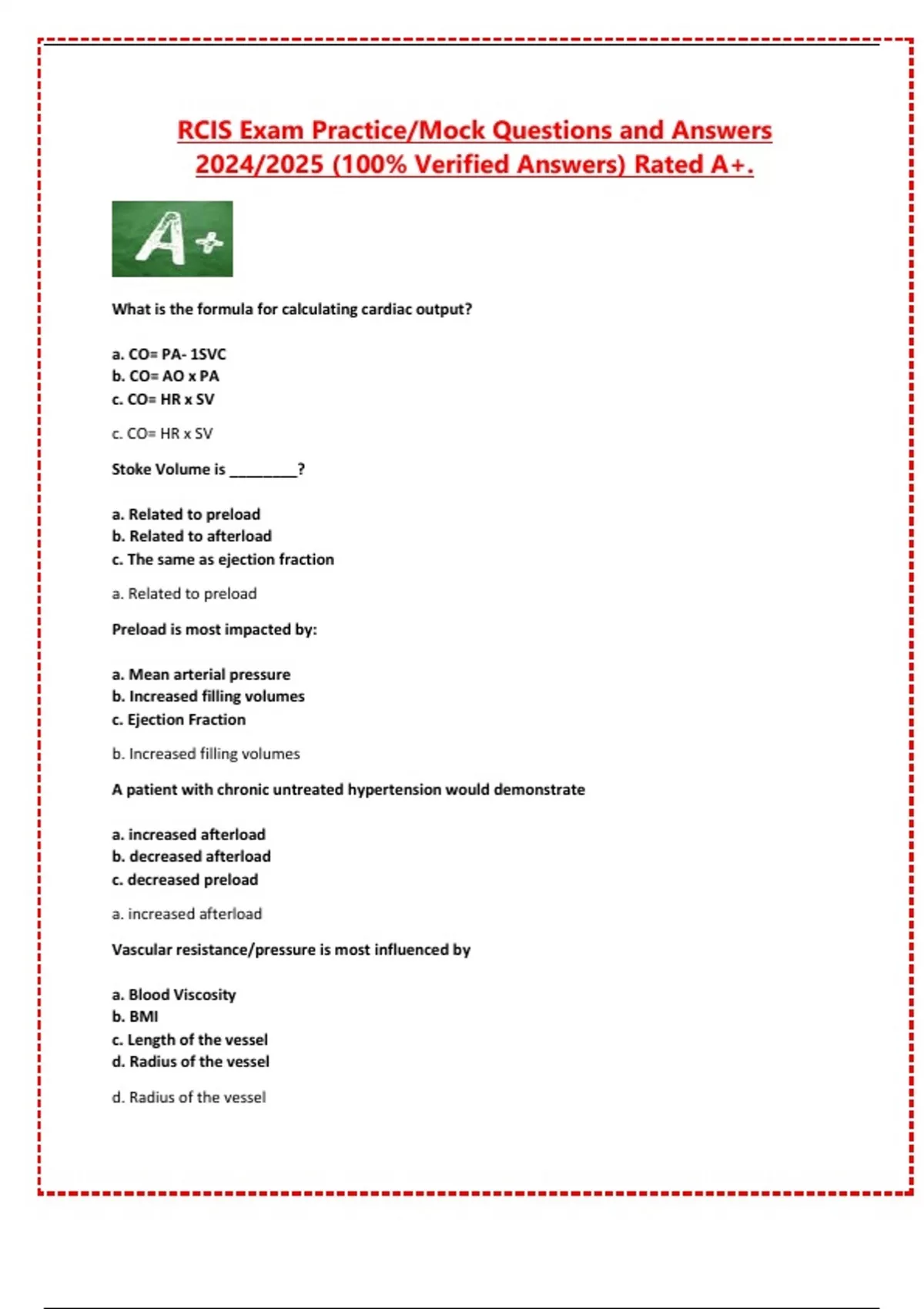 RCIS Exam Practice/Mock Questions and Answers 2024/2025 (100% Verified Answers) Rated A+. - RCIS ...