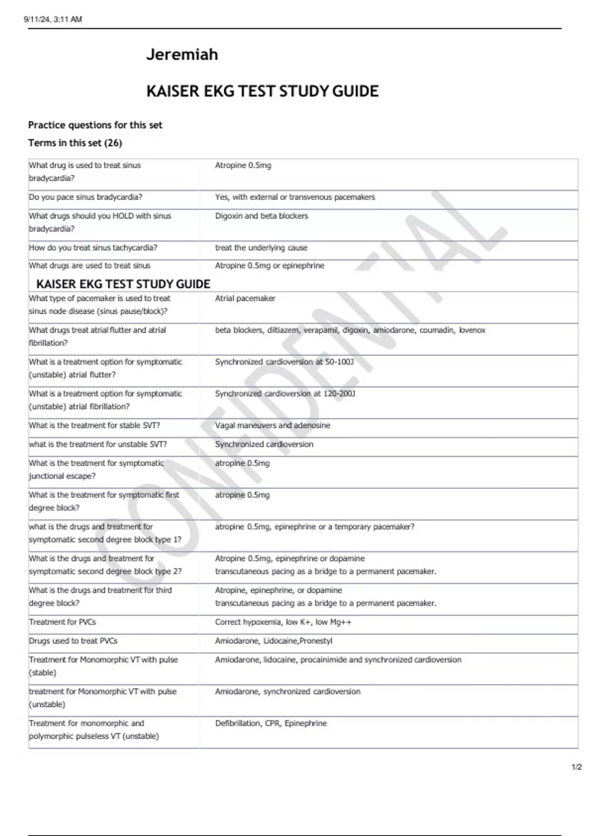 KAISER EKG TEST STUDY GUIDE COMPLETED, WELL ANSWERED AND GRADED A+_ (1 ...