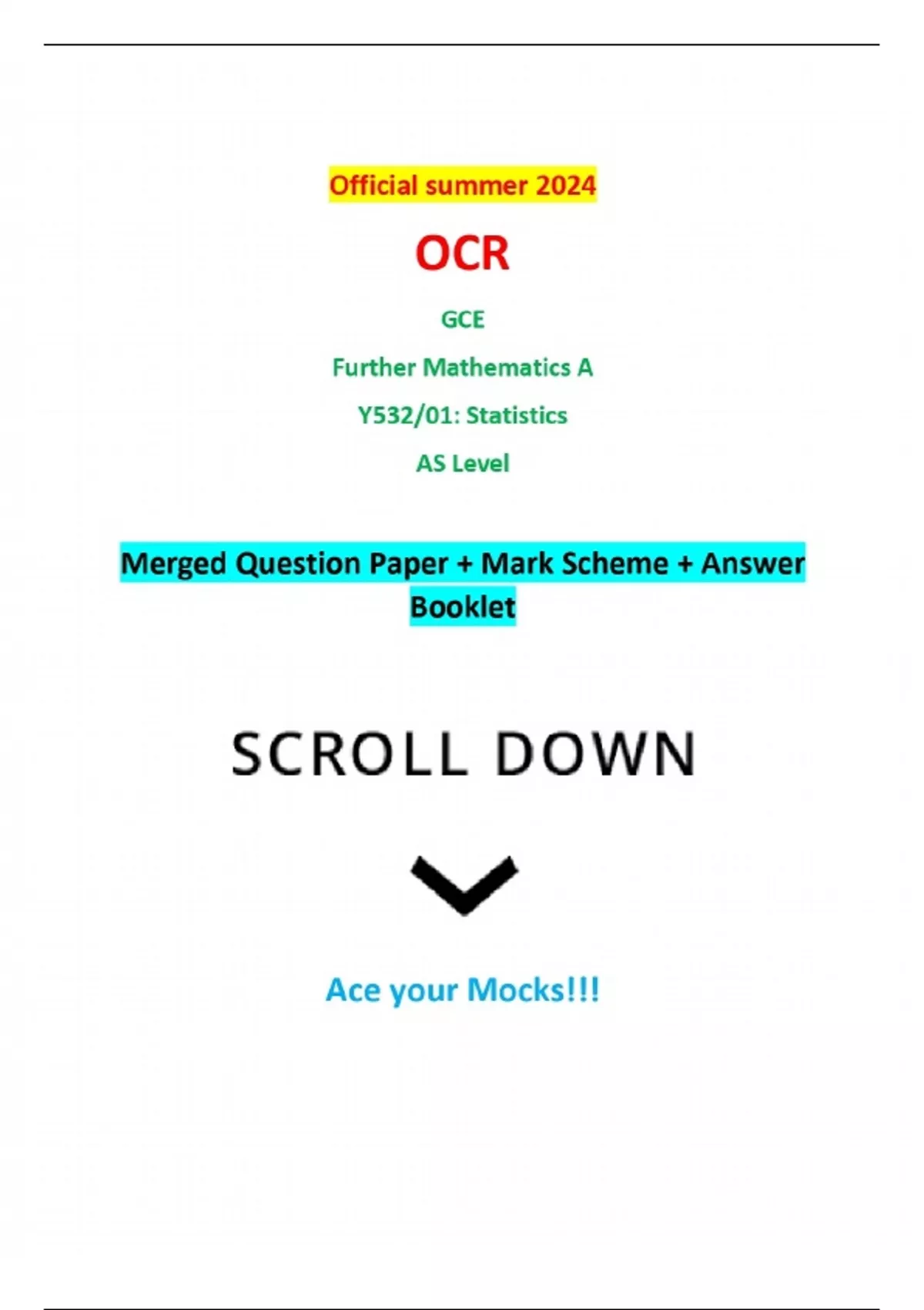 Official summer 2024 OCR GCE Further Mathematics A Y532/01: Statistics ...