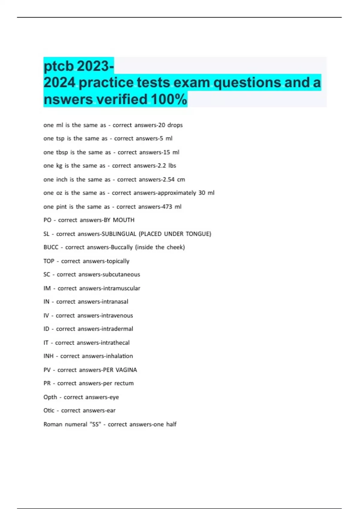 ptcb practice tests exam questions and answers verified 100% - PTCB ...