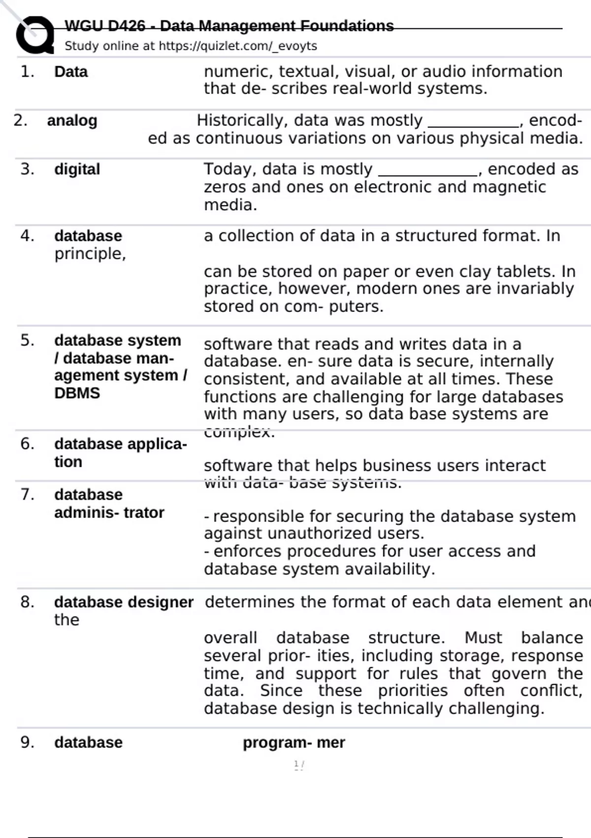 WGU D426 Data Management Foundations exam with complete solution . - WGU PA - Stuvia US