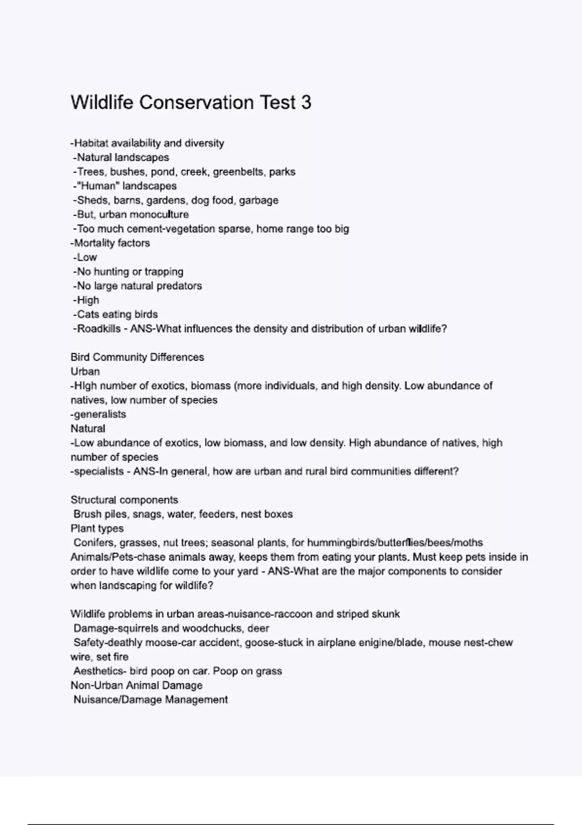 Wildlife Conservation Test 3 Questions & 100% Verified Correct Answers ...
