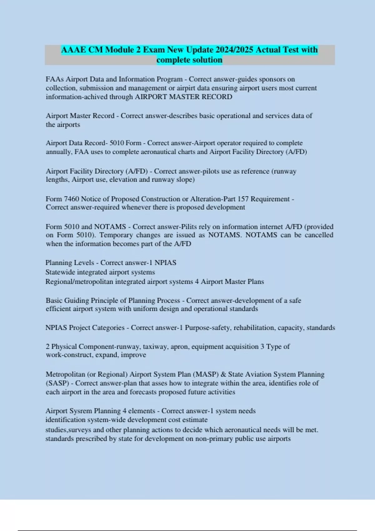 AAAE CM Module 2 Exam New Update 2024/2025 Actual Test with complete ...