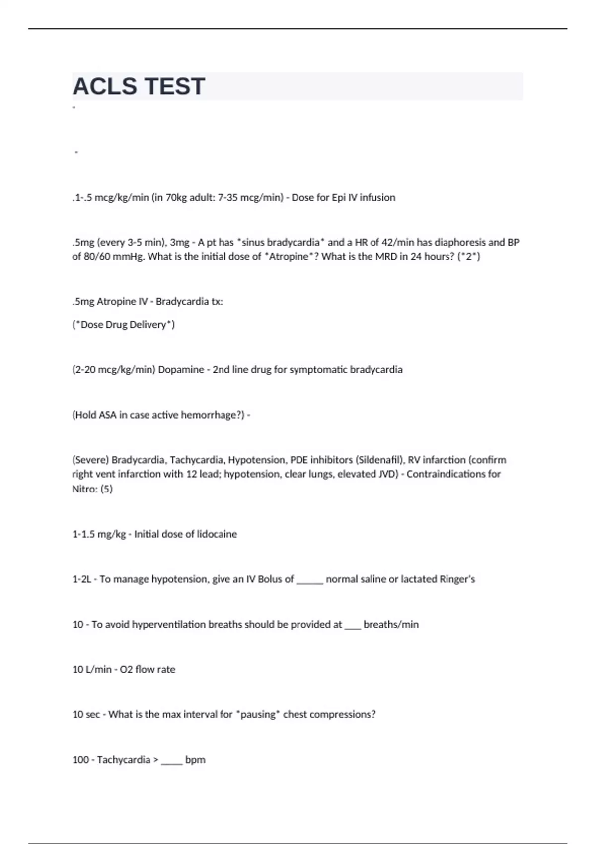 ACLS TEST 2024/2025. Questions And Verified Answers - AHA ACLS - Stuvia US