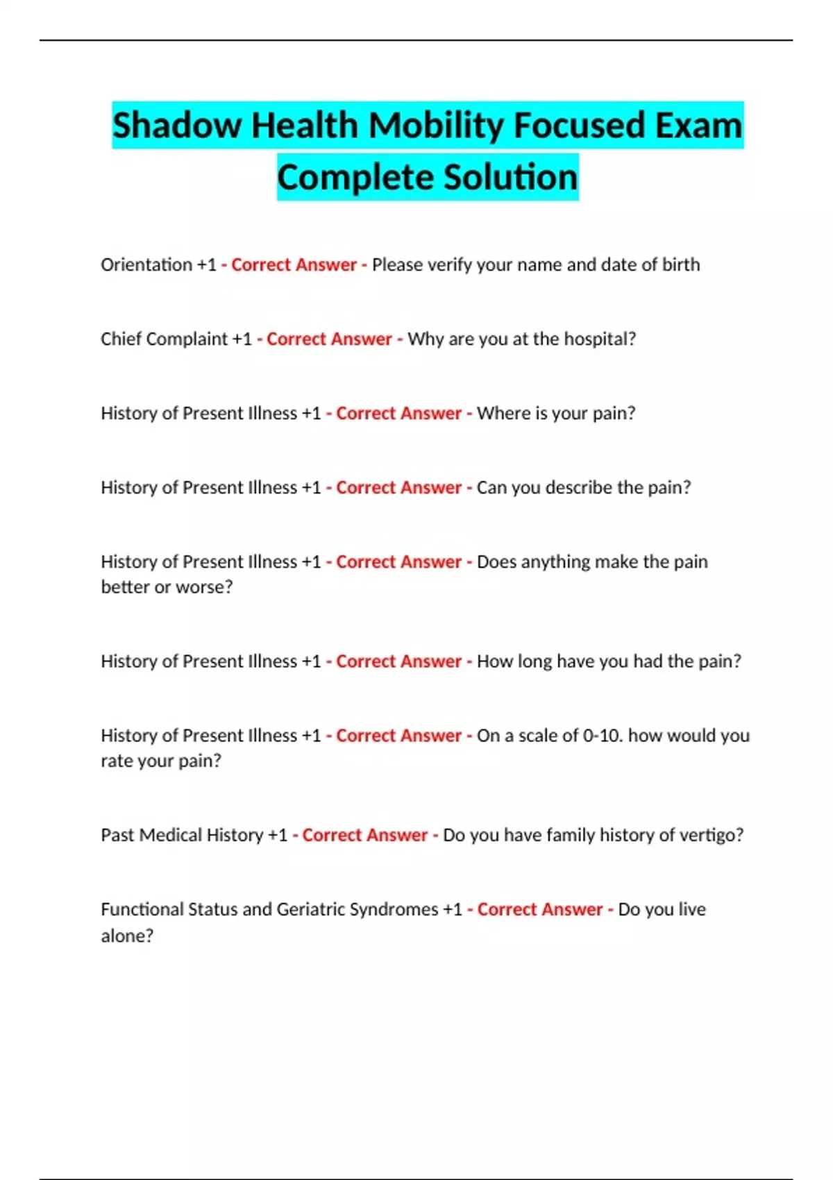 Shadow Health Mobility Focused Exam Complete Solution - Shadow health ...